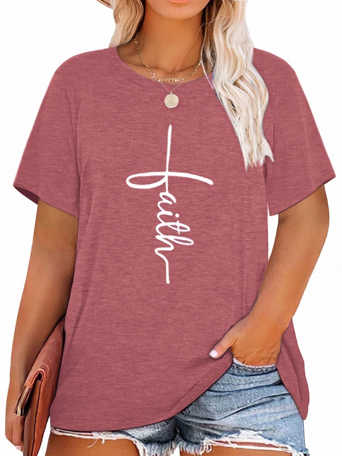 XCHQRTI Womens Plus Size Graphic Tee, Casual Short Sleeve Top - Walmart.com