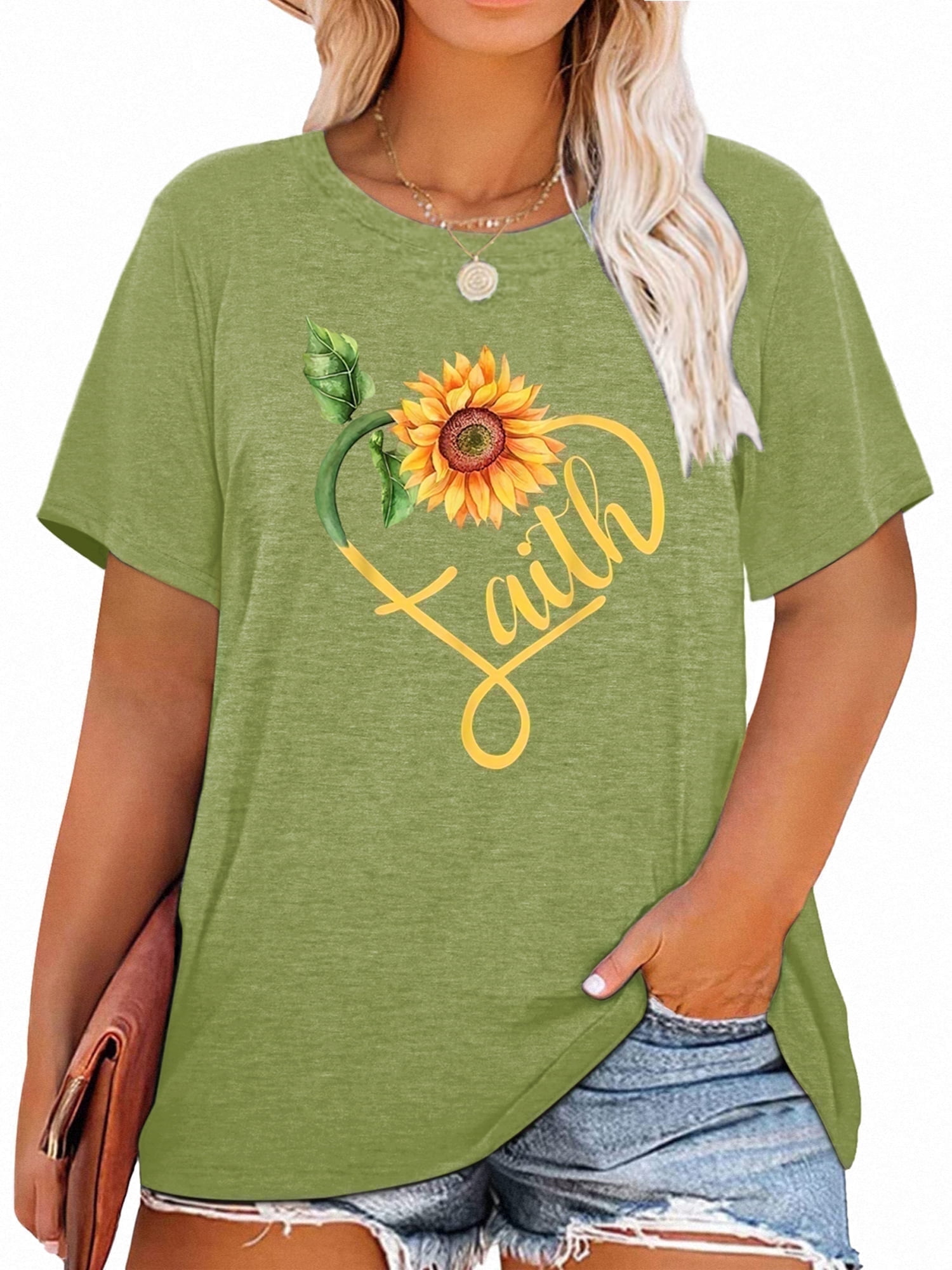 XCHQRTI Womens Plus Size Graphic Tees Faith T-Shirts Christian Tshirt ...