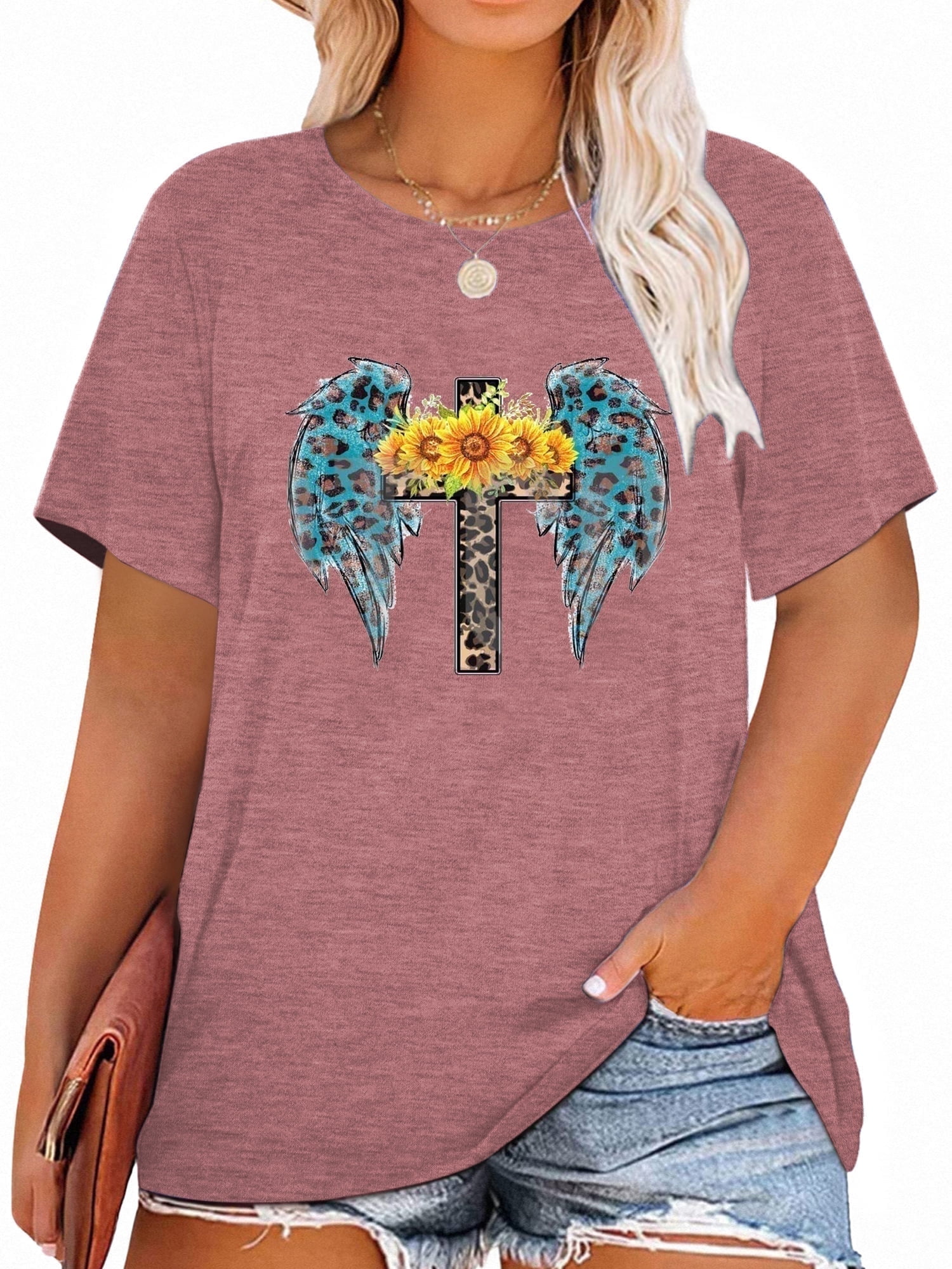 XCHQRTI Womens Plus Size Graphic Tees Faith T-Shirts Christian Tshirt ...