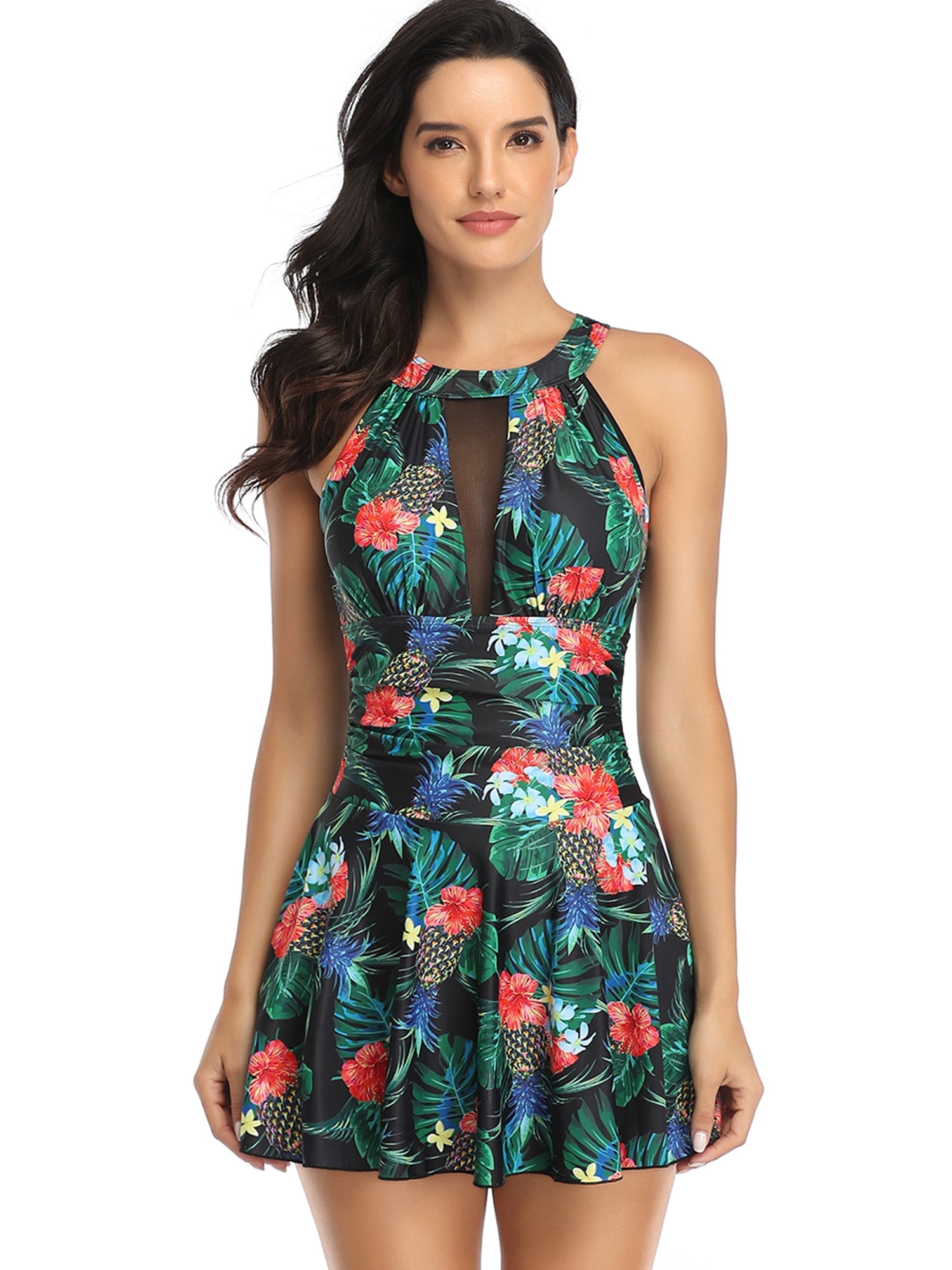 XCHQRTI Womens Trends Athletic Swimwear Mesh Flowy Swimdress Backless ...