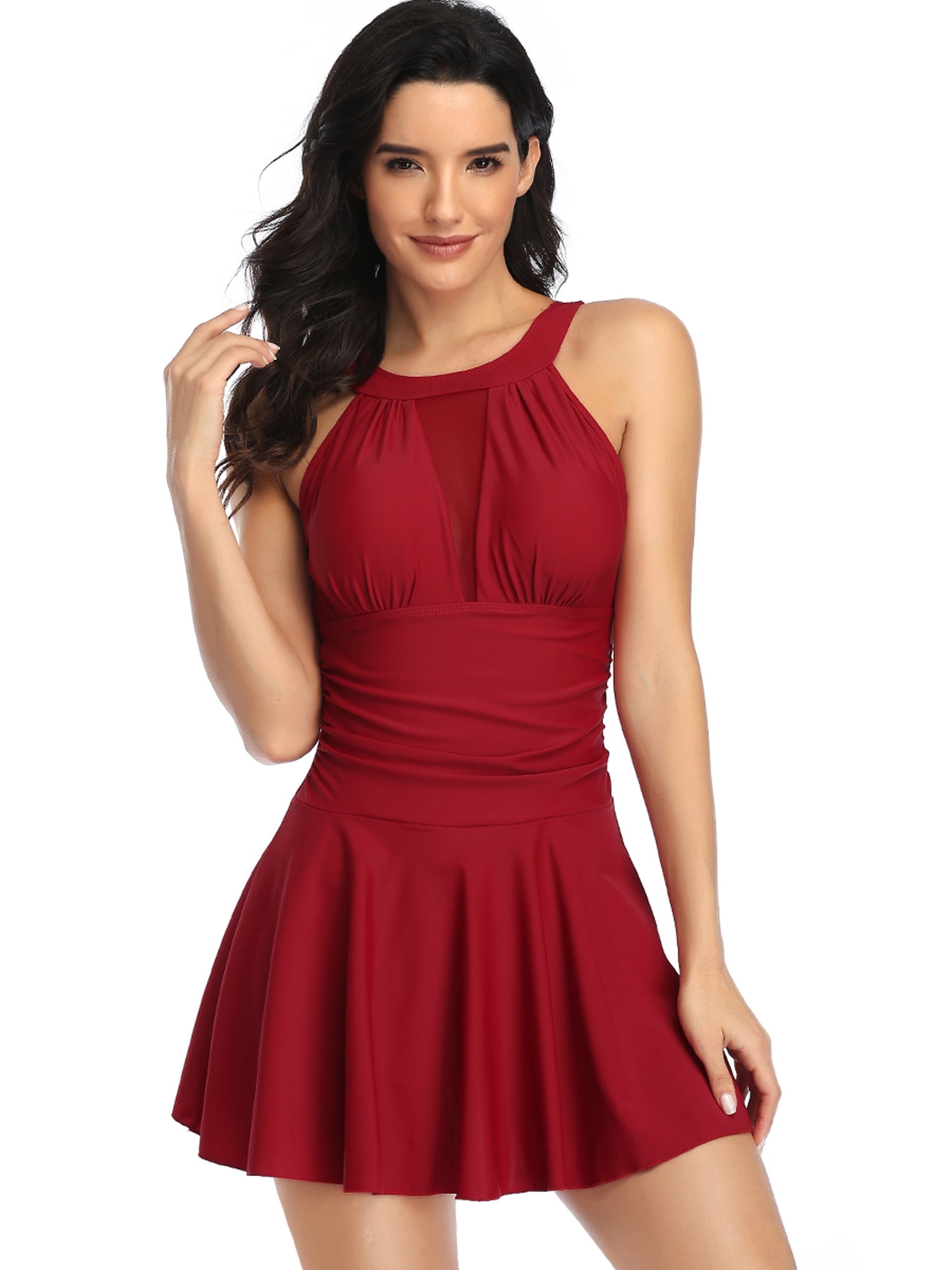 XCHQRTI Womens Trends Athletic Swimwear Mesh Flowy Swimdress Backless ...