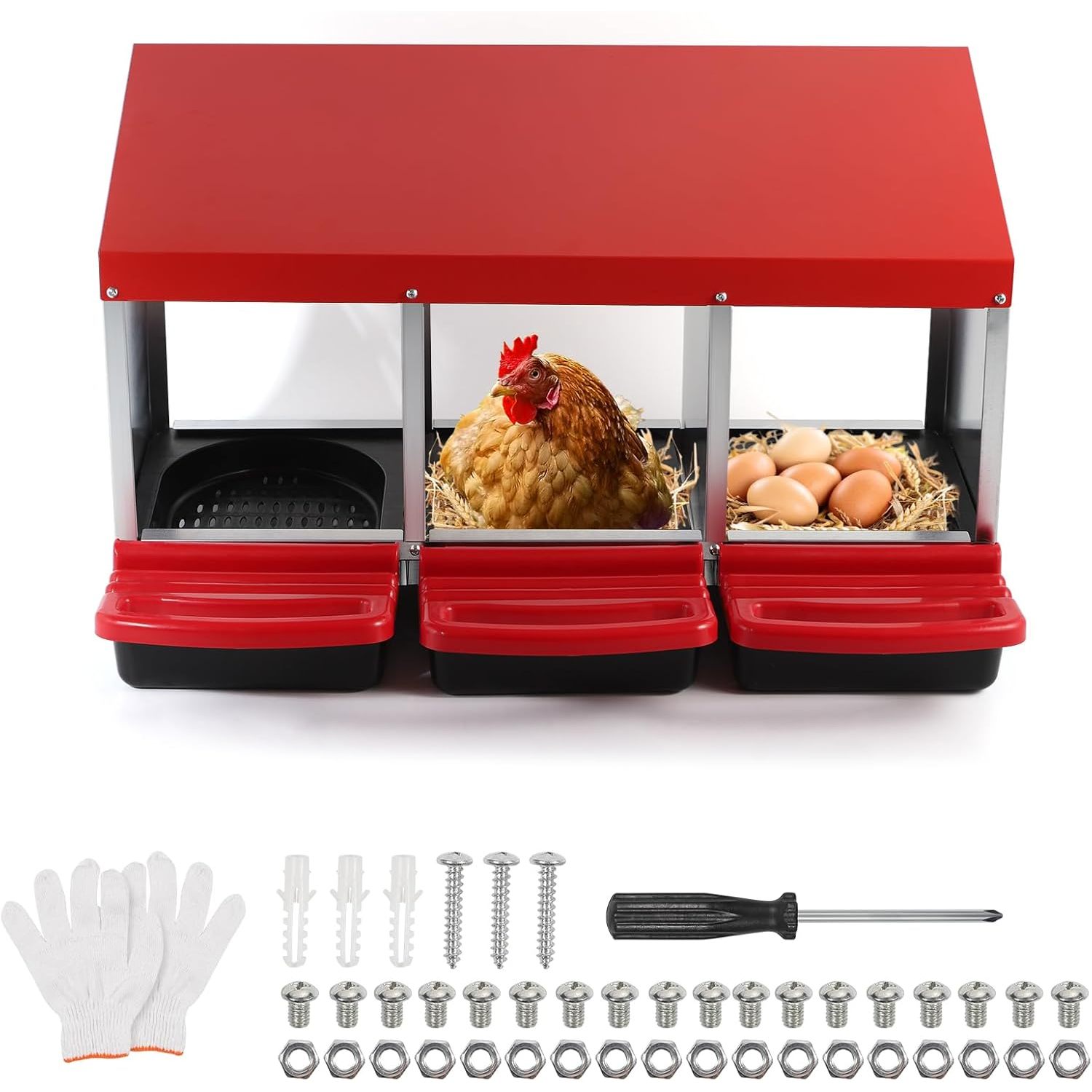 XCKF Chicken Nesting Boxes, 3 Hole Metal Chicken Egg Laying Boxes ...