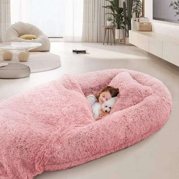 Human Dog Beds for People Adults Washable Faux Fur Nap Bed Adult Oval ...