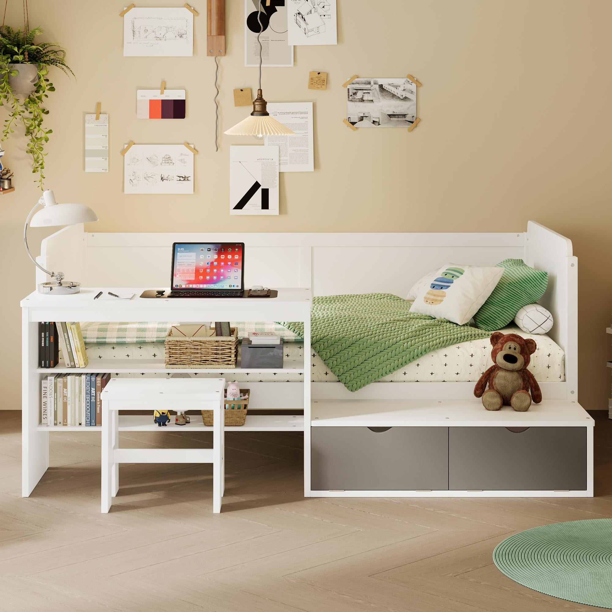 XCLOUD Twin Size Kids Daybed with Storage Shelves and Lockers, Wooden ...