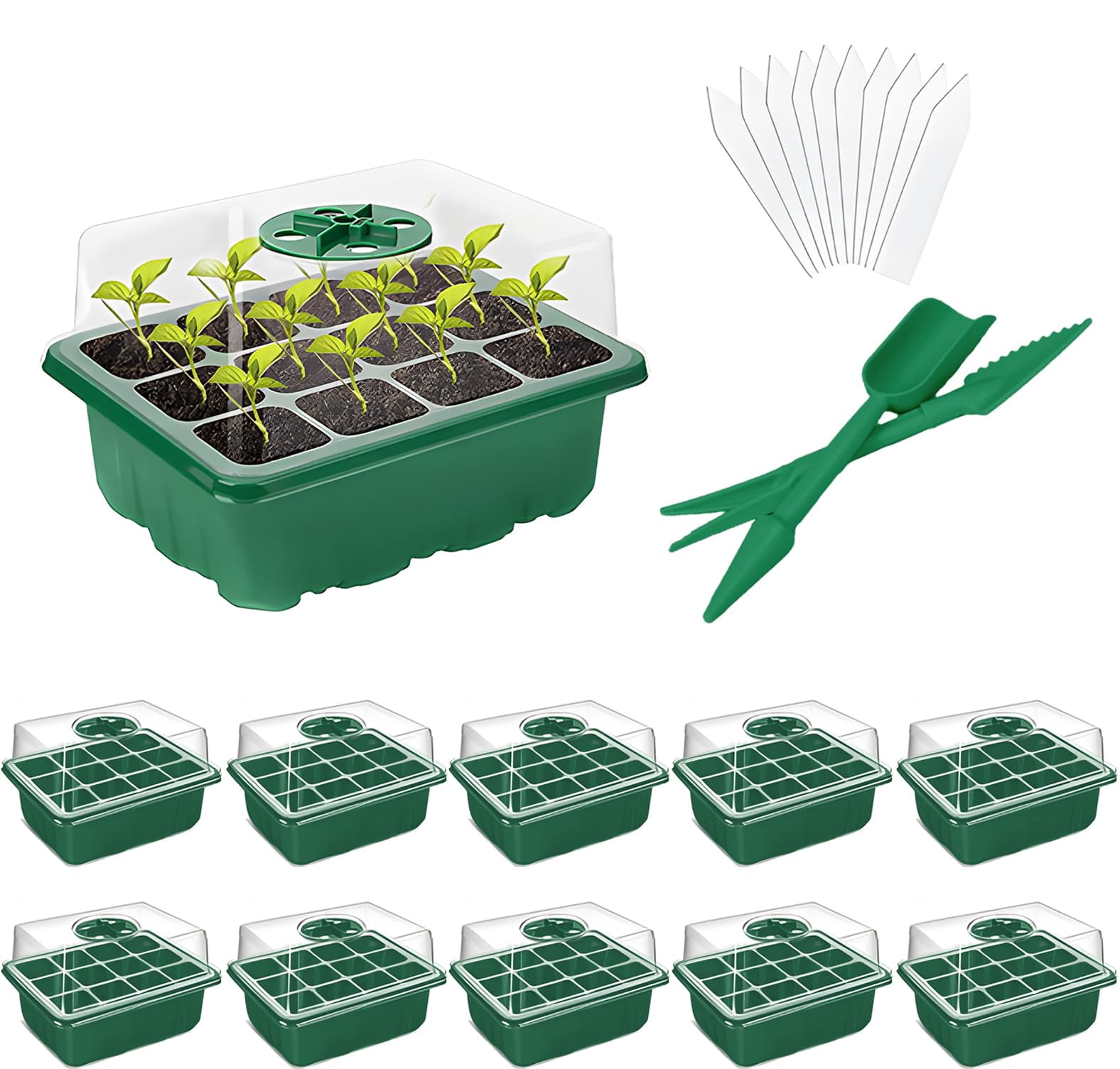 XCRUI 10Pack SeedUMRT Starter Tray with Humidity Adjustment Domes Base ...
