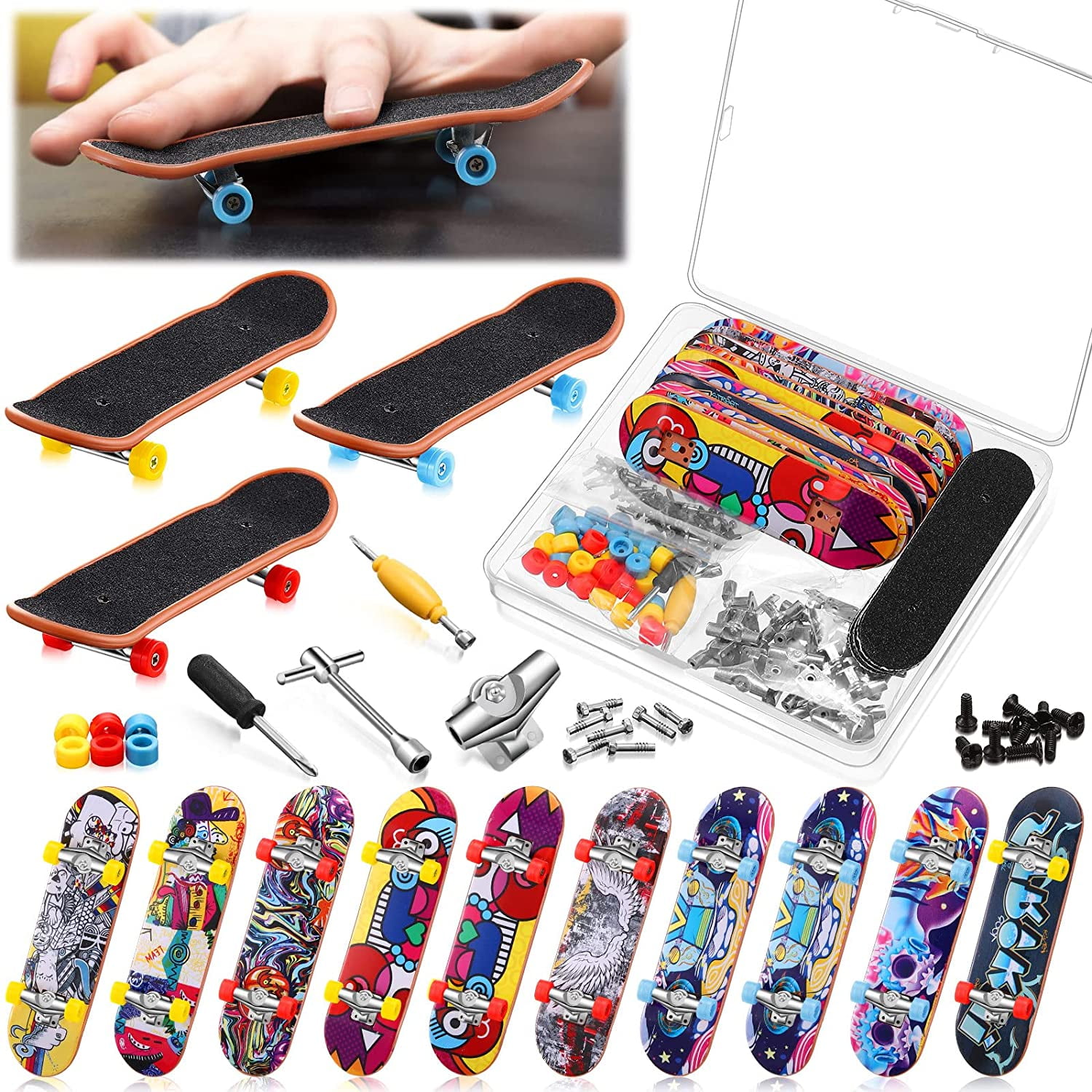 XD-10 Pack DIY Kids Finger Skateboard Set with Box and Replacement ...