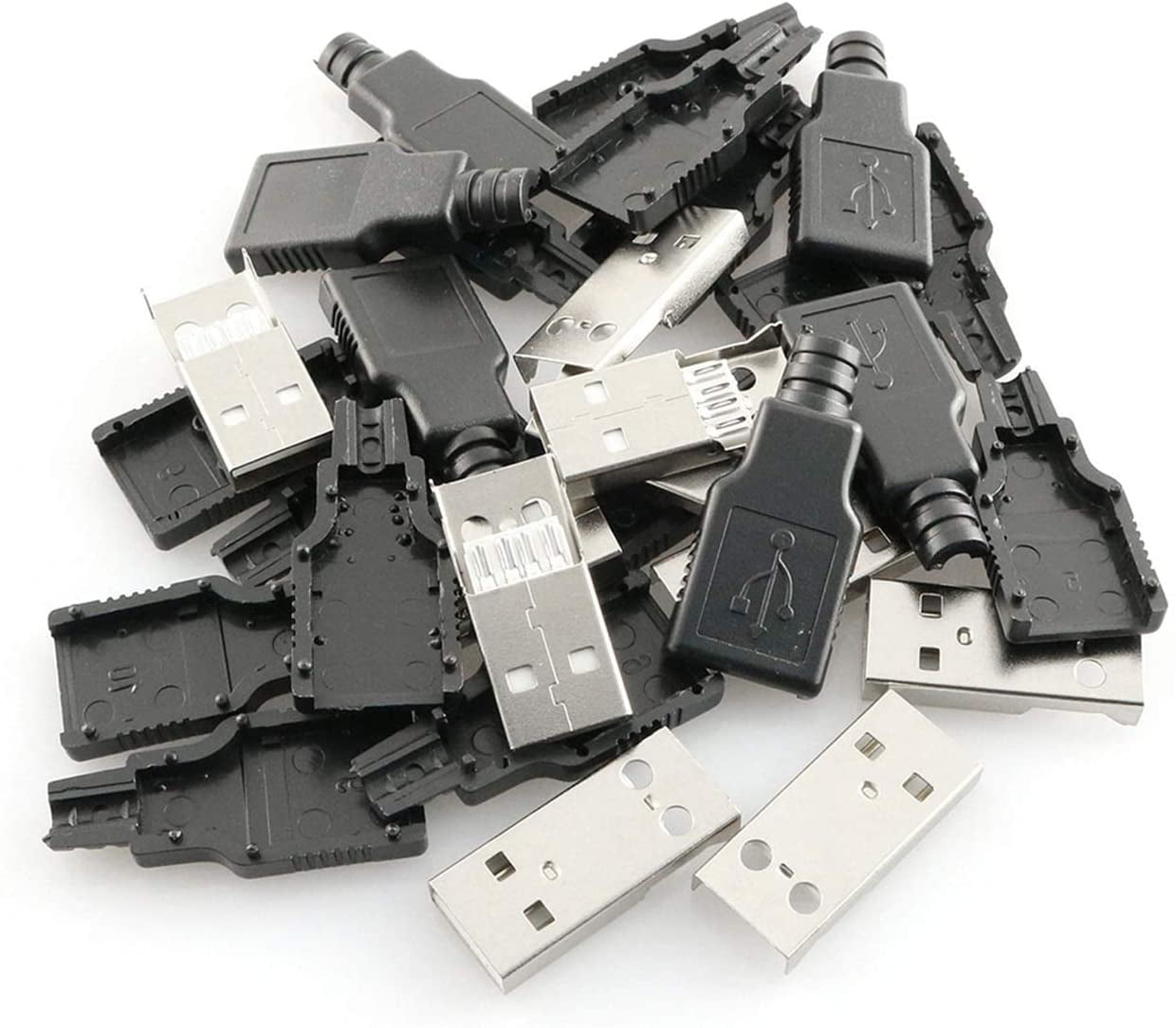 XD-10PCS USB 2.0 Connector A Type Male 4-Pin Plug with Black Plastic ...