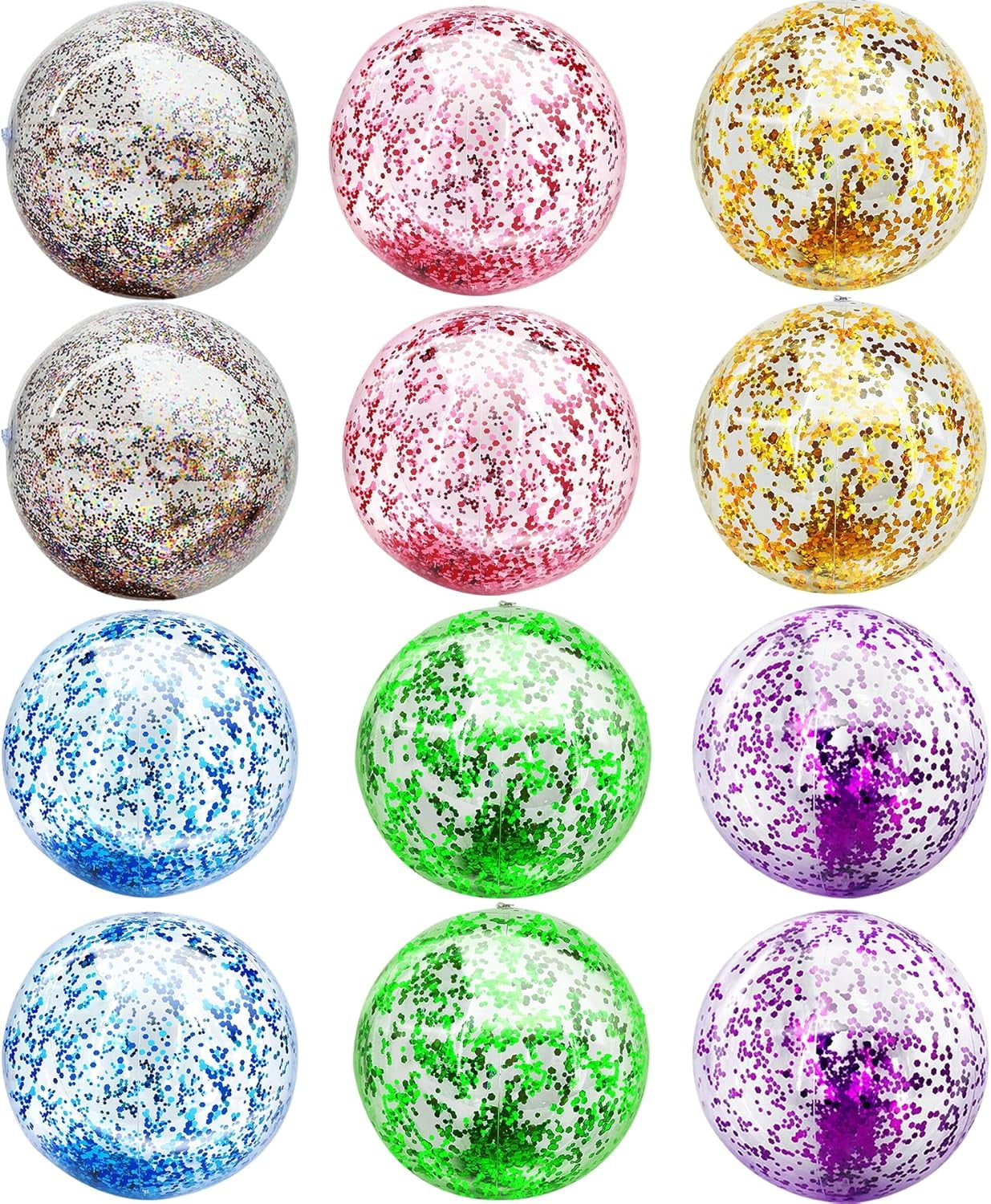 XD-12 Pack Inflatable Beach Balls Bulk 16" Glitters Pool Toys Balls for ...