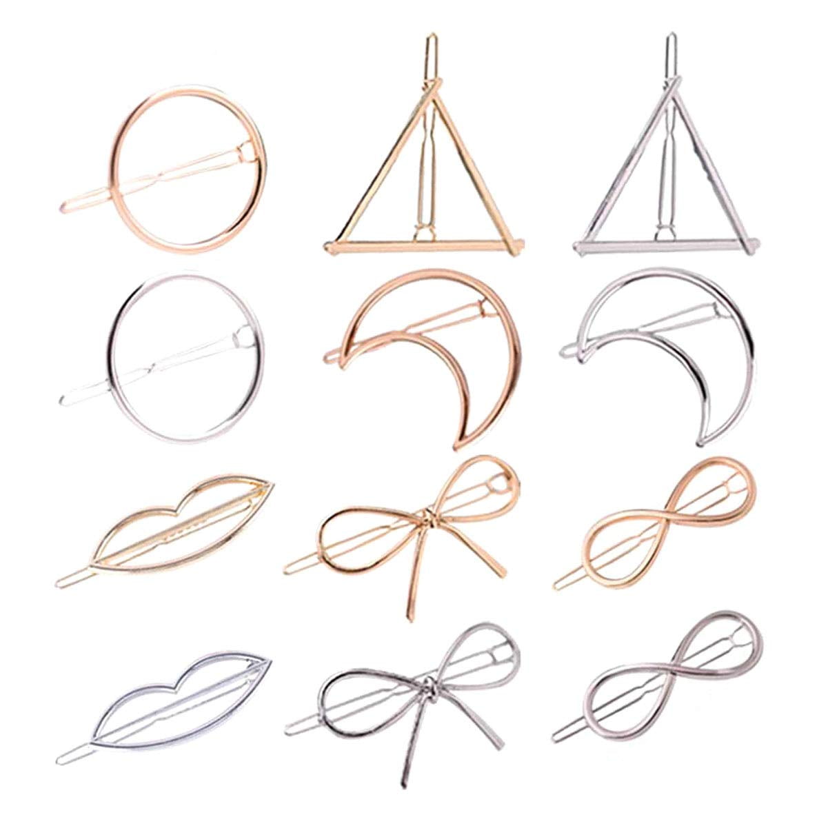 XD-12Pcs Simple Hollow Geometric Metal Barrettes Hair Clip Pins - Women ...