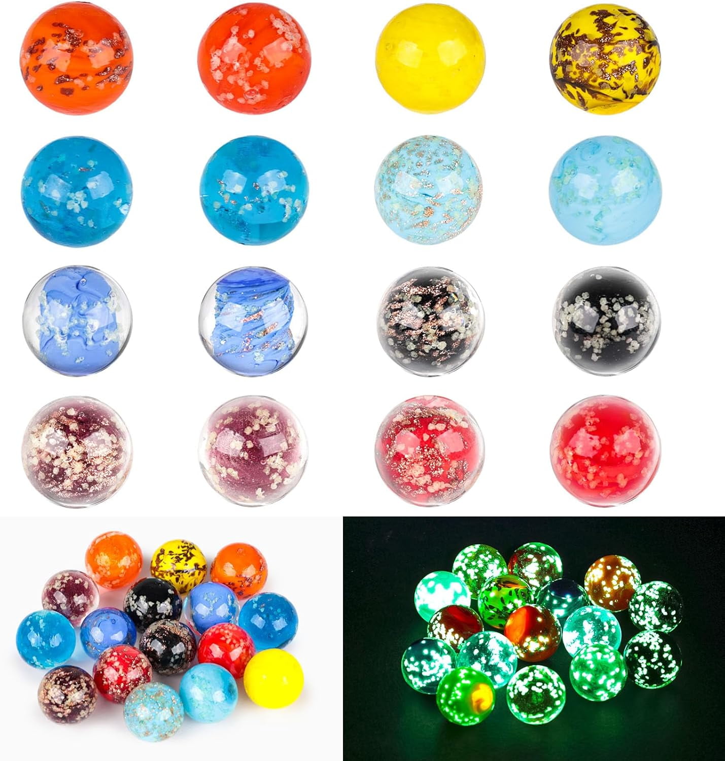 XD-16PCS Marbles Assorted Colors, Glow in Dark Glass Marble for Kid ...