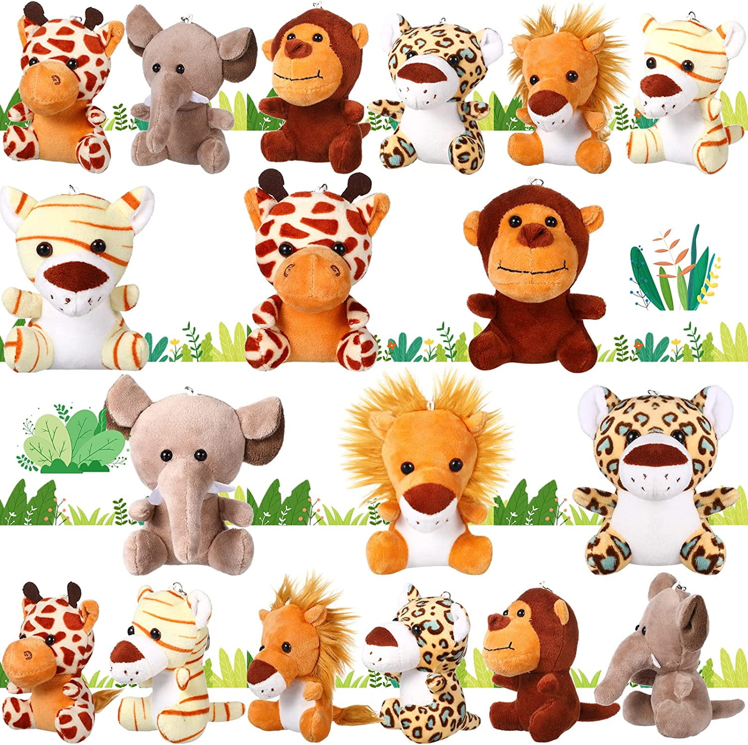 XD-18 Pcs Small Safari Stuffed Animals Bulk 4.8 Inch Jungle Animal Mini ...
