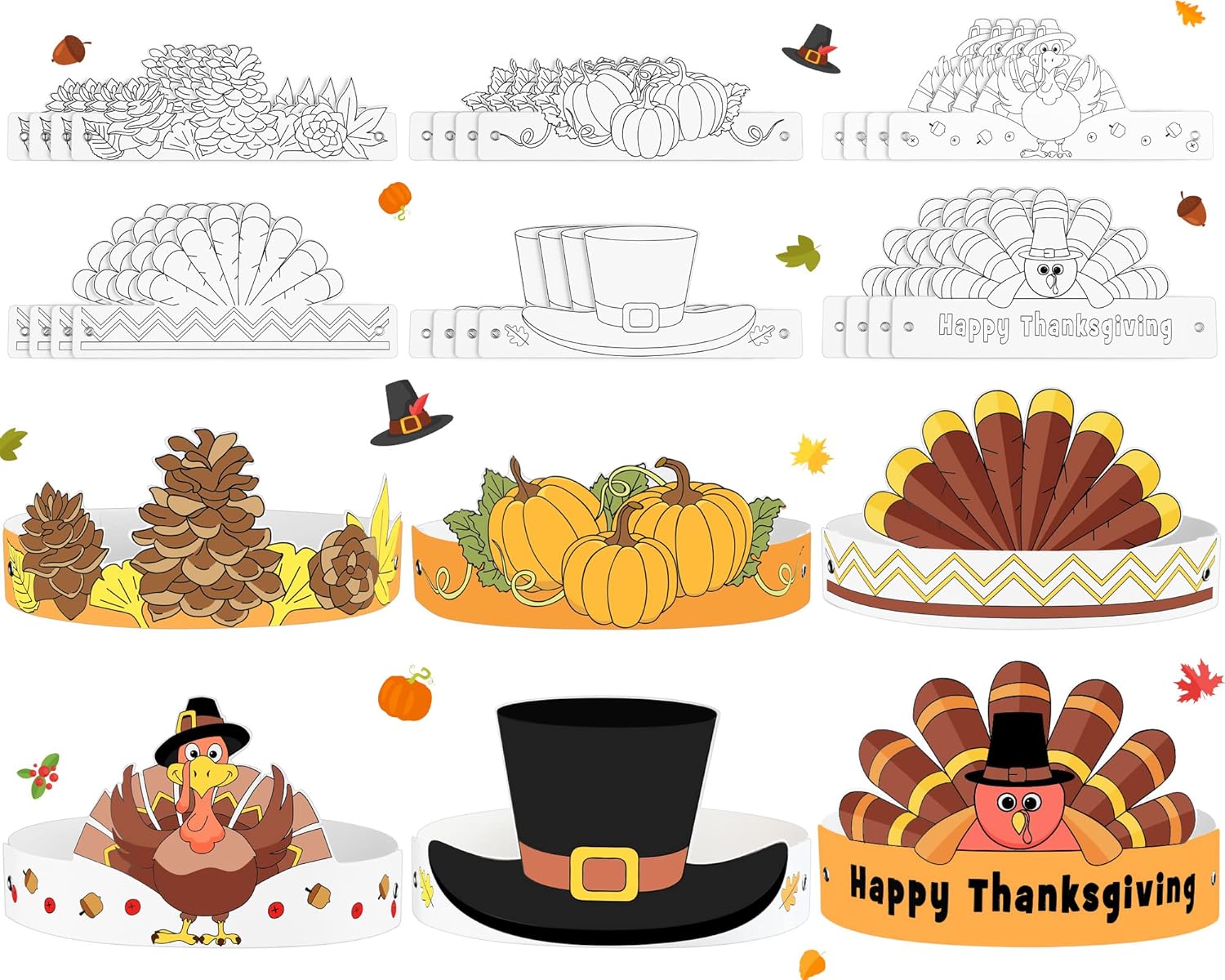 XD-24 Pcs Thanksgiving Crafts Color Your Own Turkey Hats for Kids ...