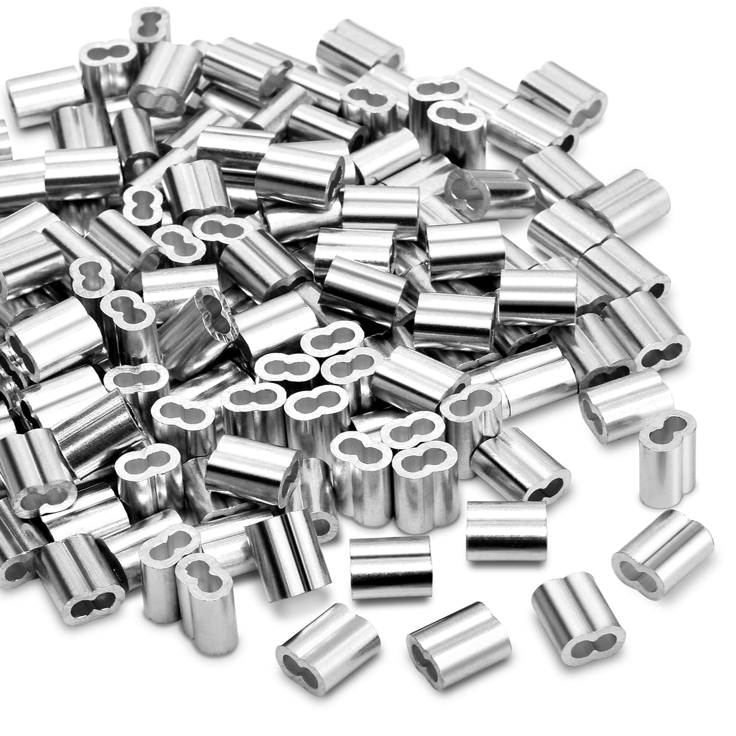 XD-250Pcs 1/16"Cable Crimp Sleeves, Aluminum Wire Rope Crimping Loop ...