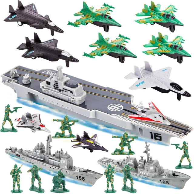 XD-27PCS Aircraft Carrier Toy Set, Army Men Military Set Battle Group ...