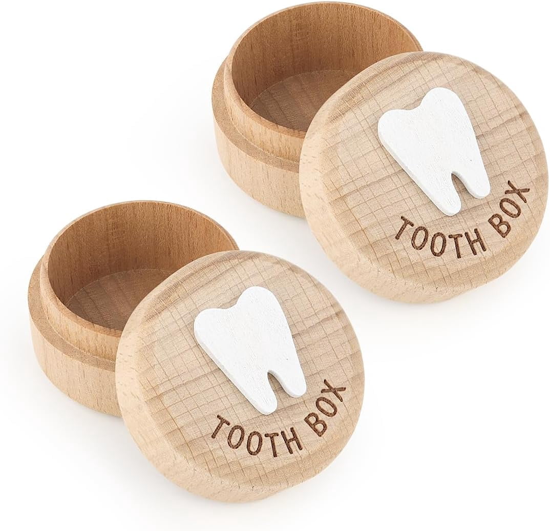 XD-2Pcs Tooth Fairy Box Wooden Tooth Fairy Keepsake Box Lost Teeth ...