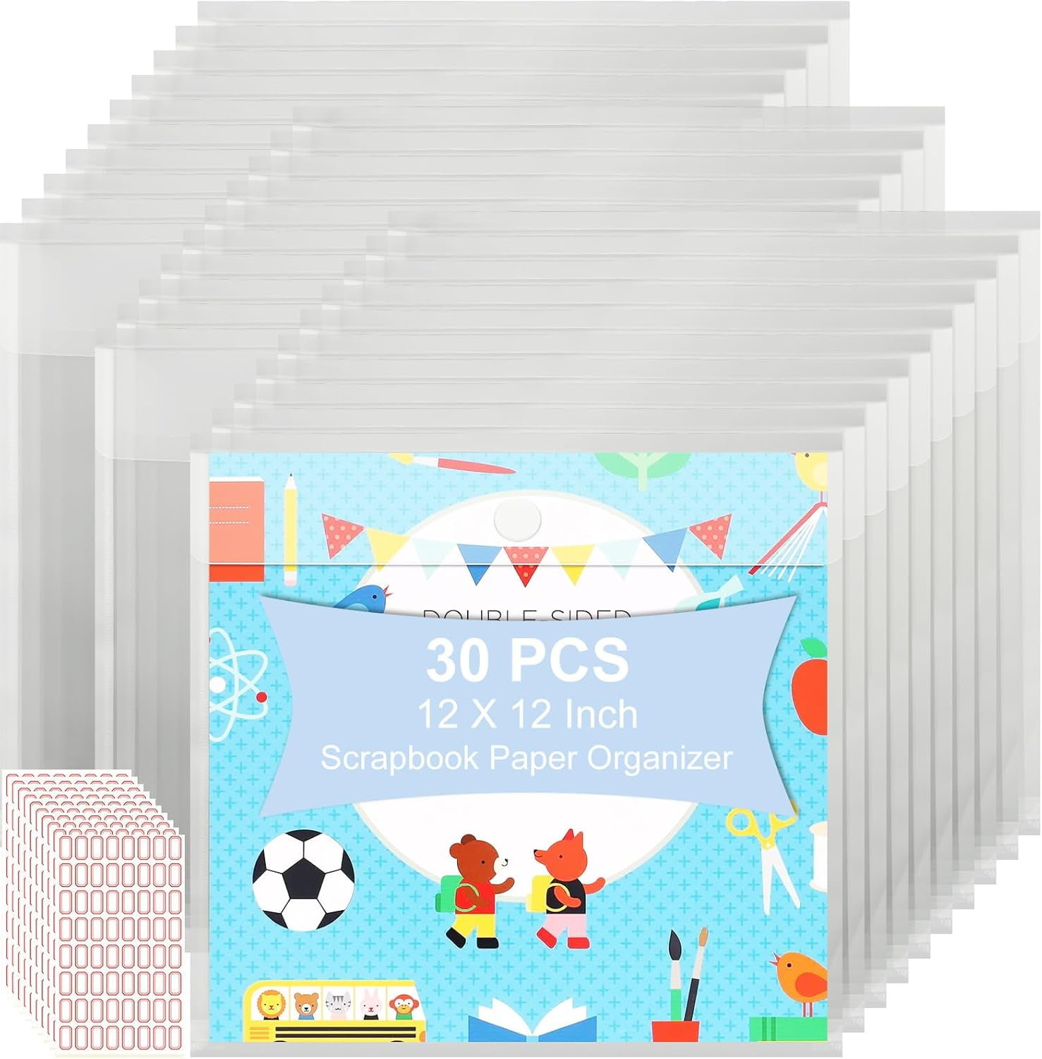 XD-30 Pack 12 x 12 Scrapbook Paper Storage Organizer with Labels, Clear ...