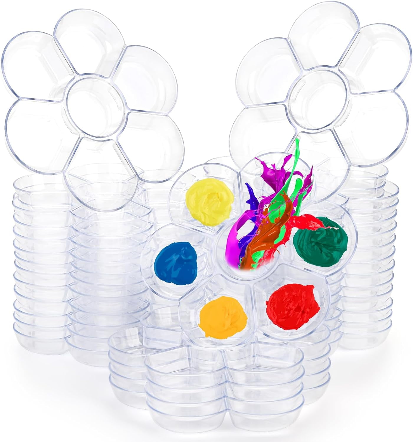 XD-30 Pack Plastic Paint Tray Palettes, 7 Well Flower Petal Painting ...