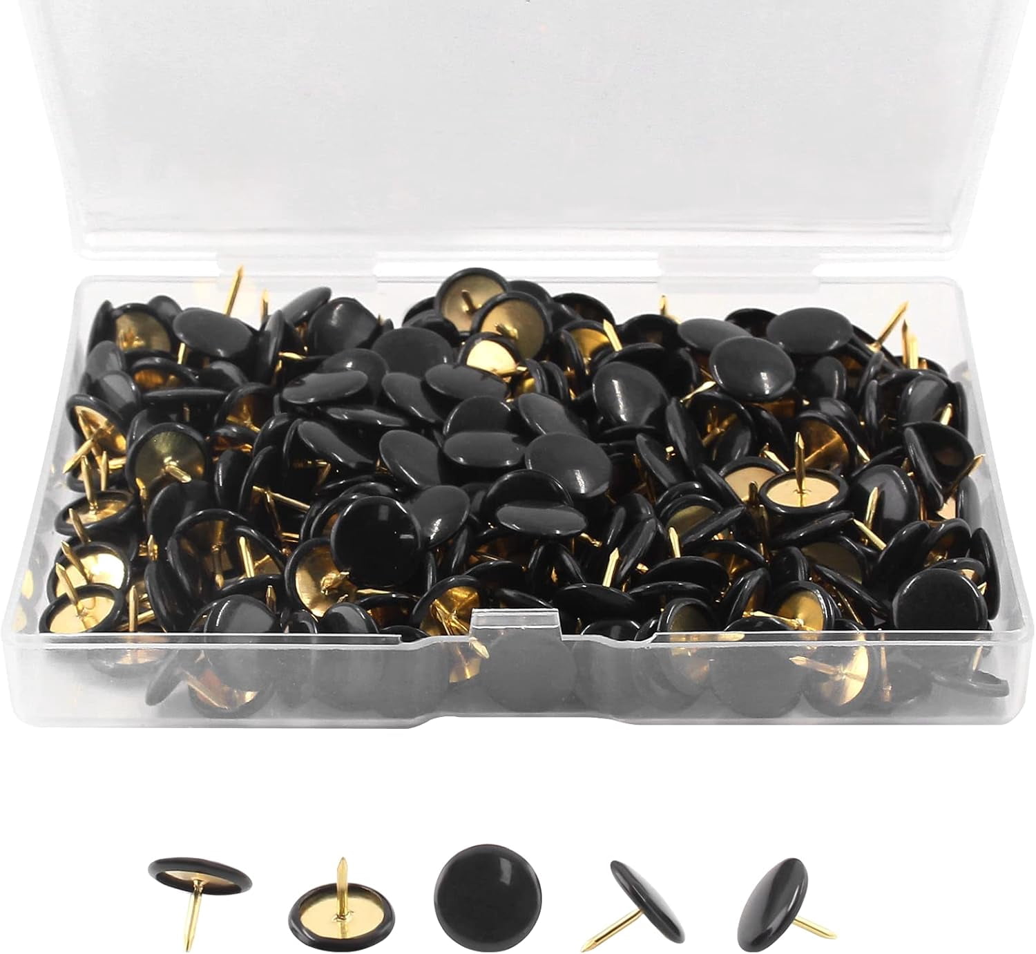 XD-300Pcs Black Decorative Flat Push Pin, Plastic Roundness Head ...