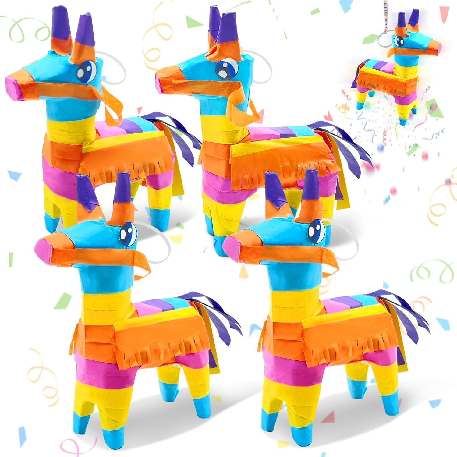 XD-4 Pack Cinco De Mayo Mini Donkey Pinata 5.5"x7.5" Rainbow Mexican ...