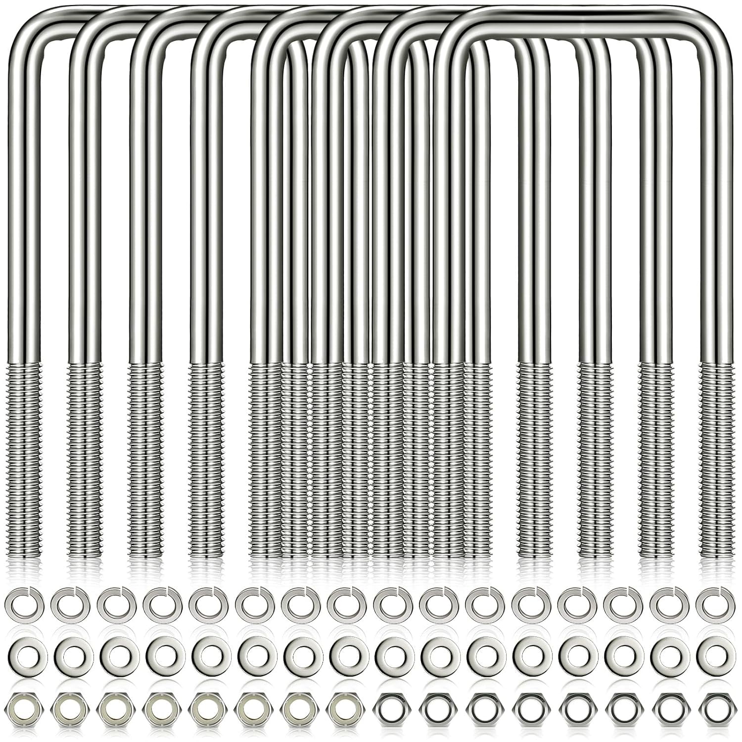 XD-4 Pcs 304 Stainless Steel Square U-Bolt Boat Trailer U-Bolts with Washers and Nuts l Heavy ...