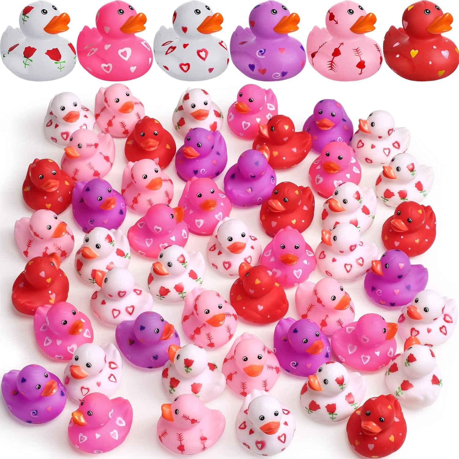 XD-48 Pcs 2 Inch Rubber Duckies Bulk Small Heart Rubber Ducks for Pool ...