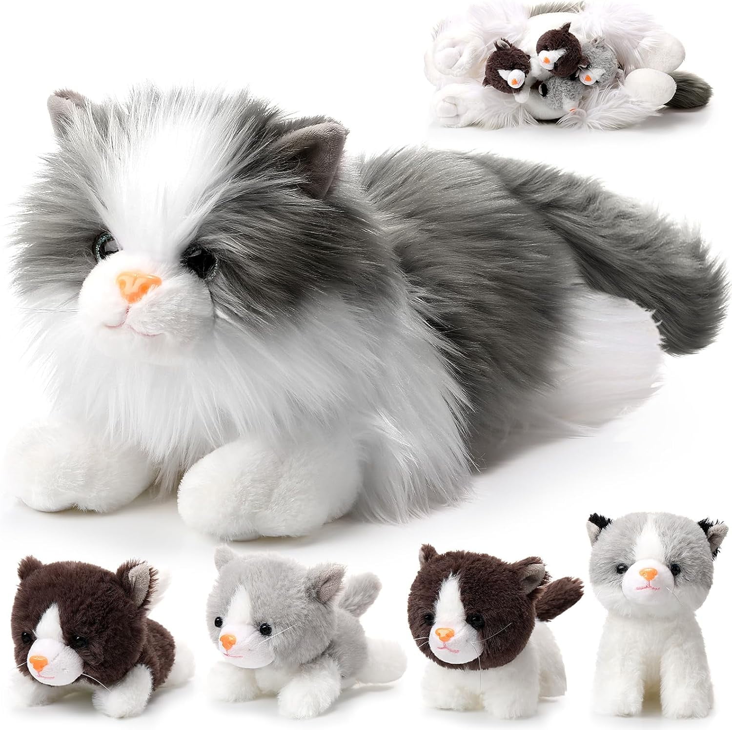 XD-5 Pcs Realistic Ragdoll Cat Stuffed Animal, 17.75 Inches Large Mommy ...