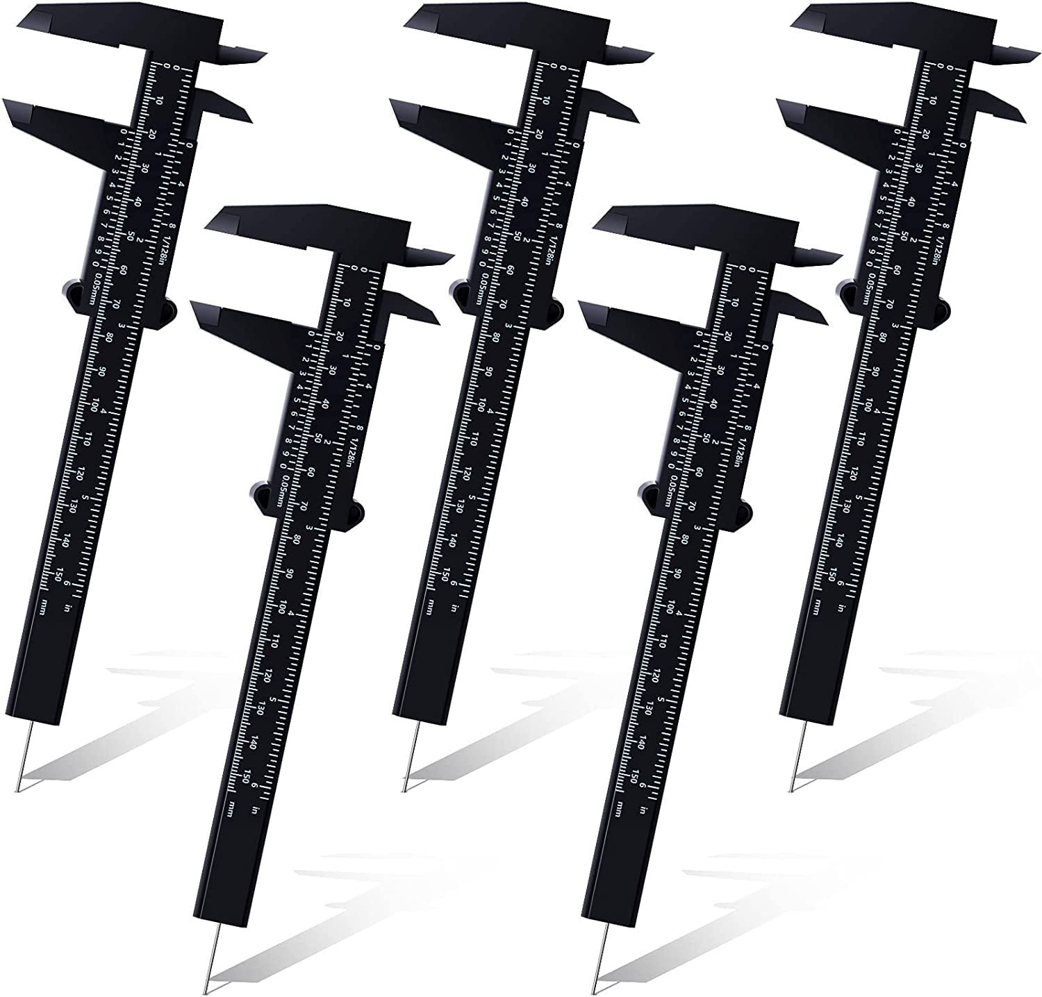 XD-5 Pieces 6 Inch/ 150 mm Mini Plastic Caliper Double Scale Measuring ...