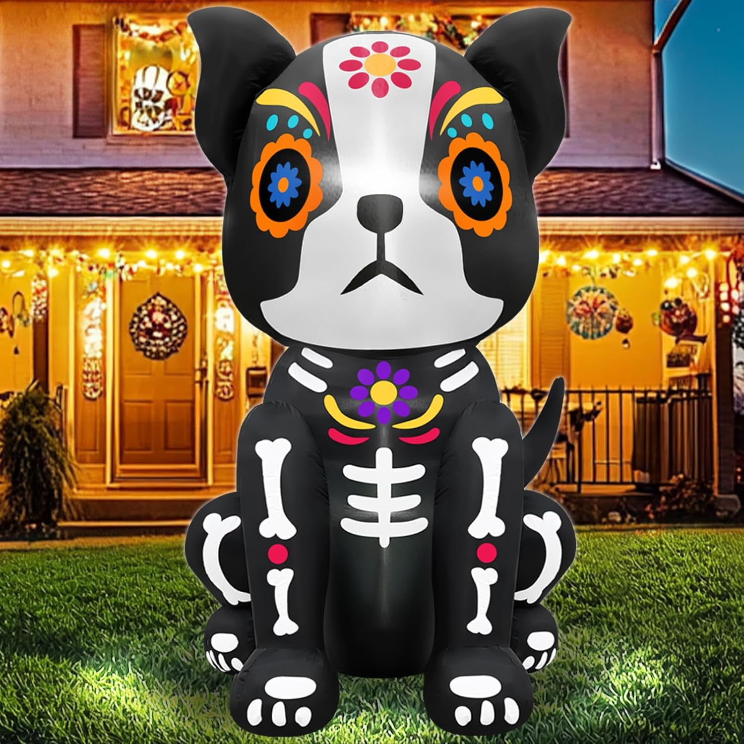 XD-6 Ft Day of The Dead Inflatables Sugar Skull Dog Halloween Skull ...