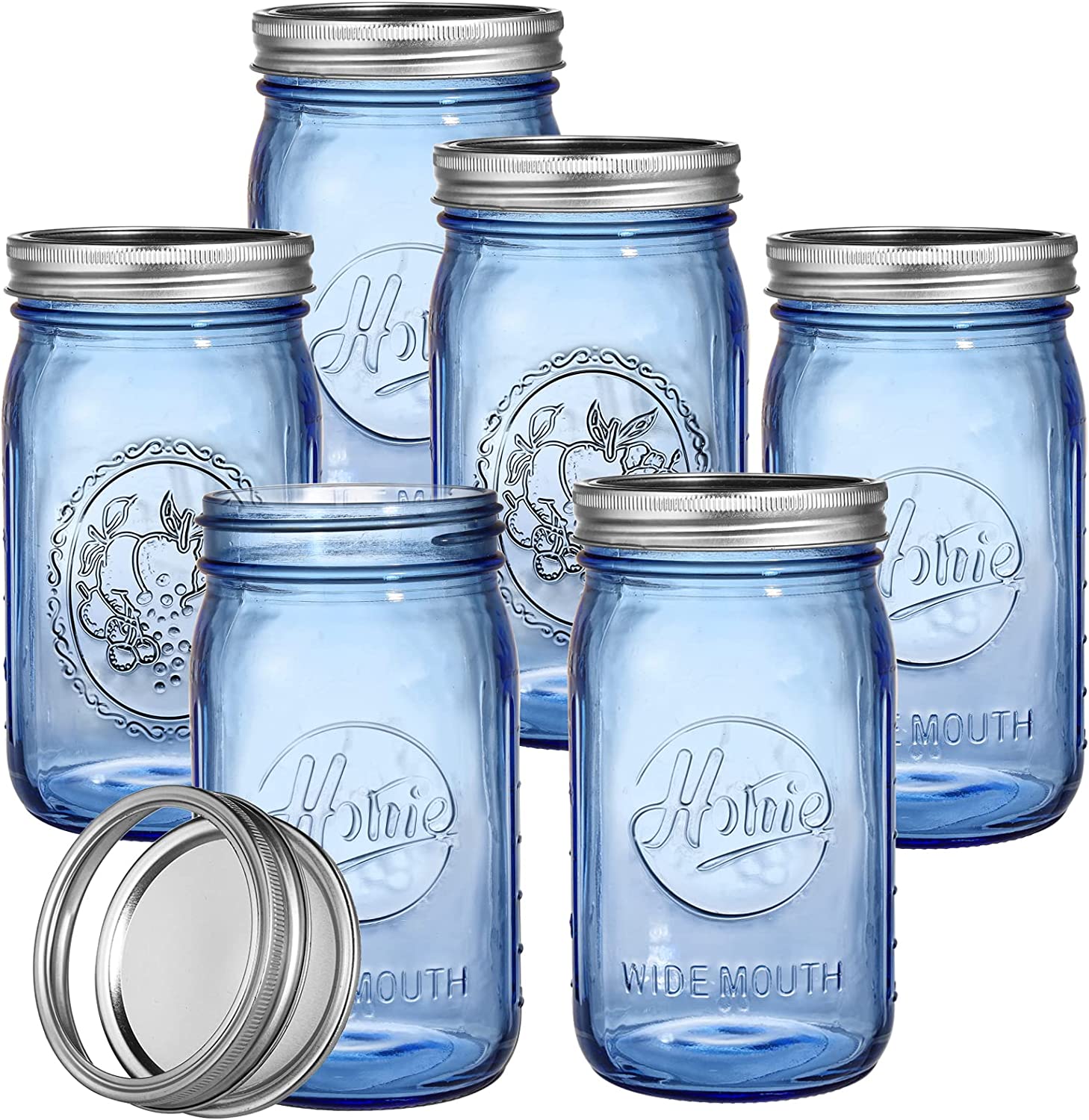 XD-6 Pack Vintage Blue Home Mason Jars with Airtight lids & Bands, 32Oz ...