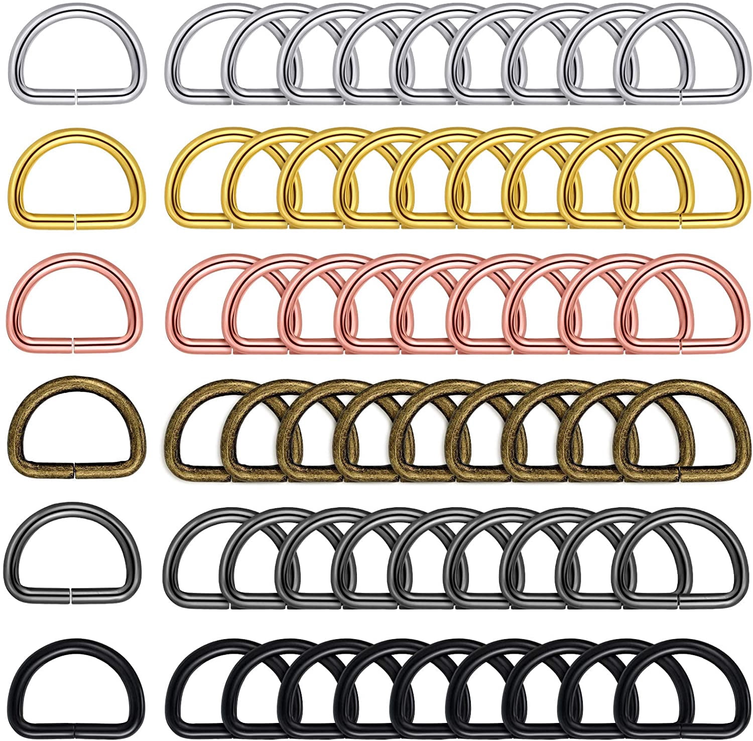 XD-60 Pieces Metal D Rings D-Shape Buckle Clips Multi-Purpose Mixed ...