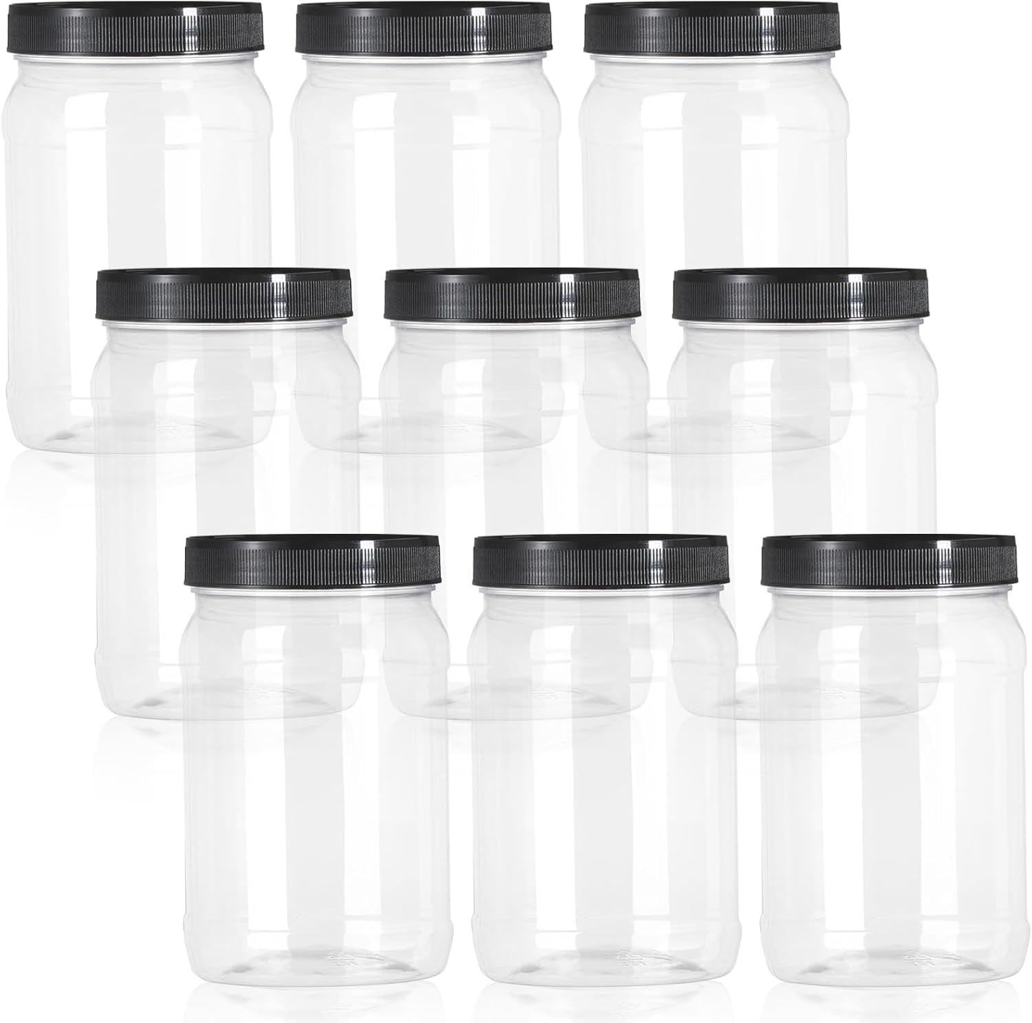 XD-9 Pack 32 Oz Plastic Jars with Black Lids, Wide Mouth Clear Empty ...