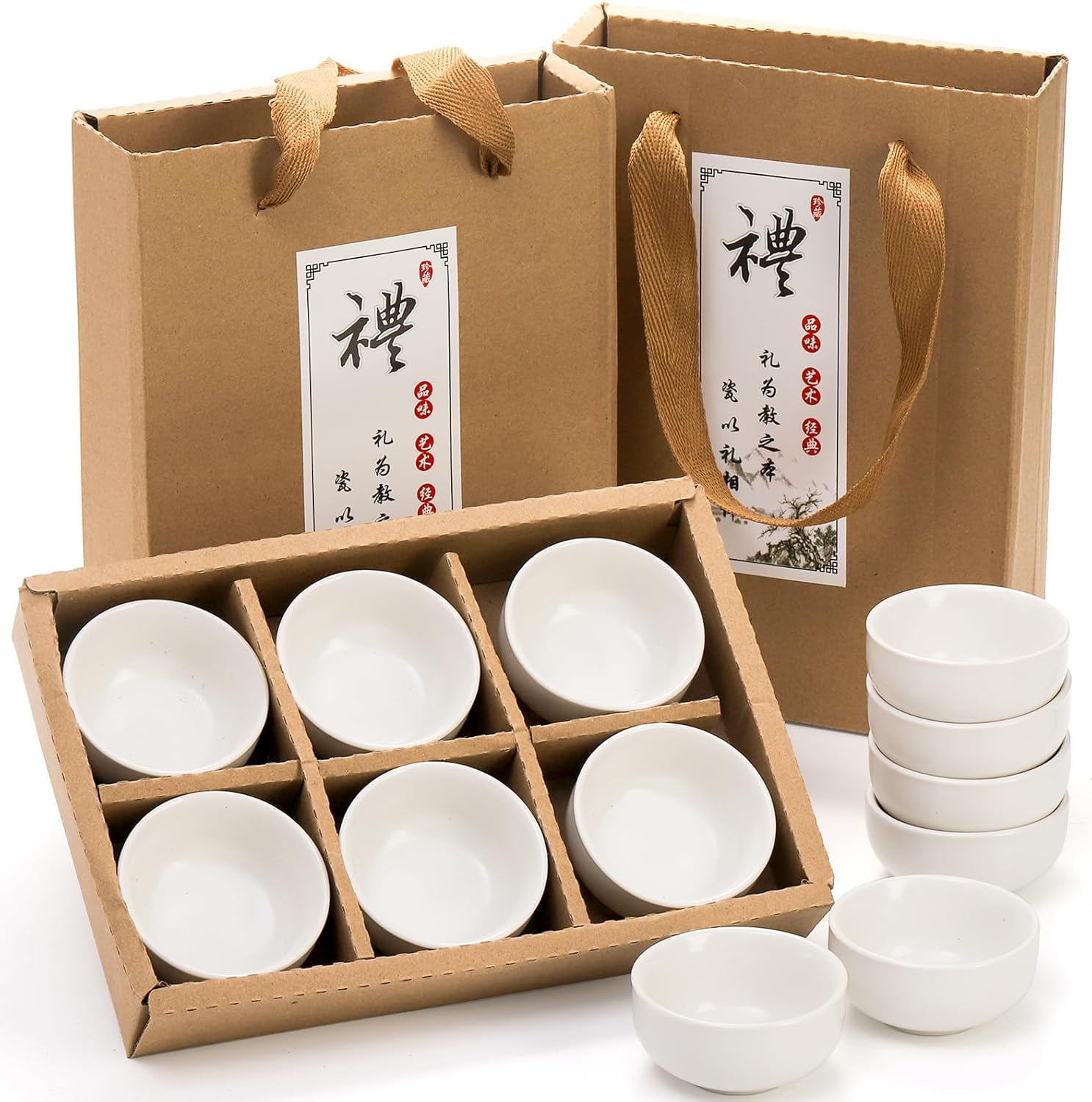 XD-Ceramic Sake Tea Cups Set of 12, Premium White Pottery Asia Japanese ...