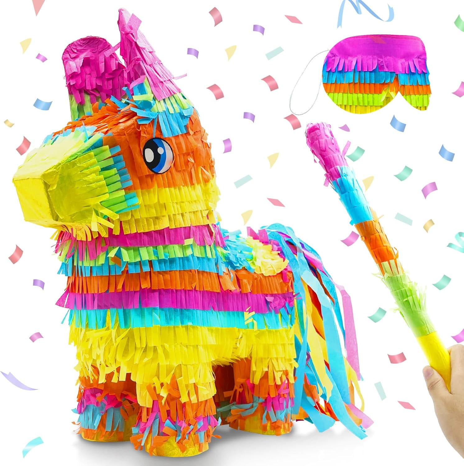 XD-Cinco de Mayo Donkey Pinata, Rainbow Color Donkey Pinata with Stick ...