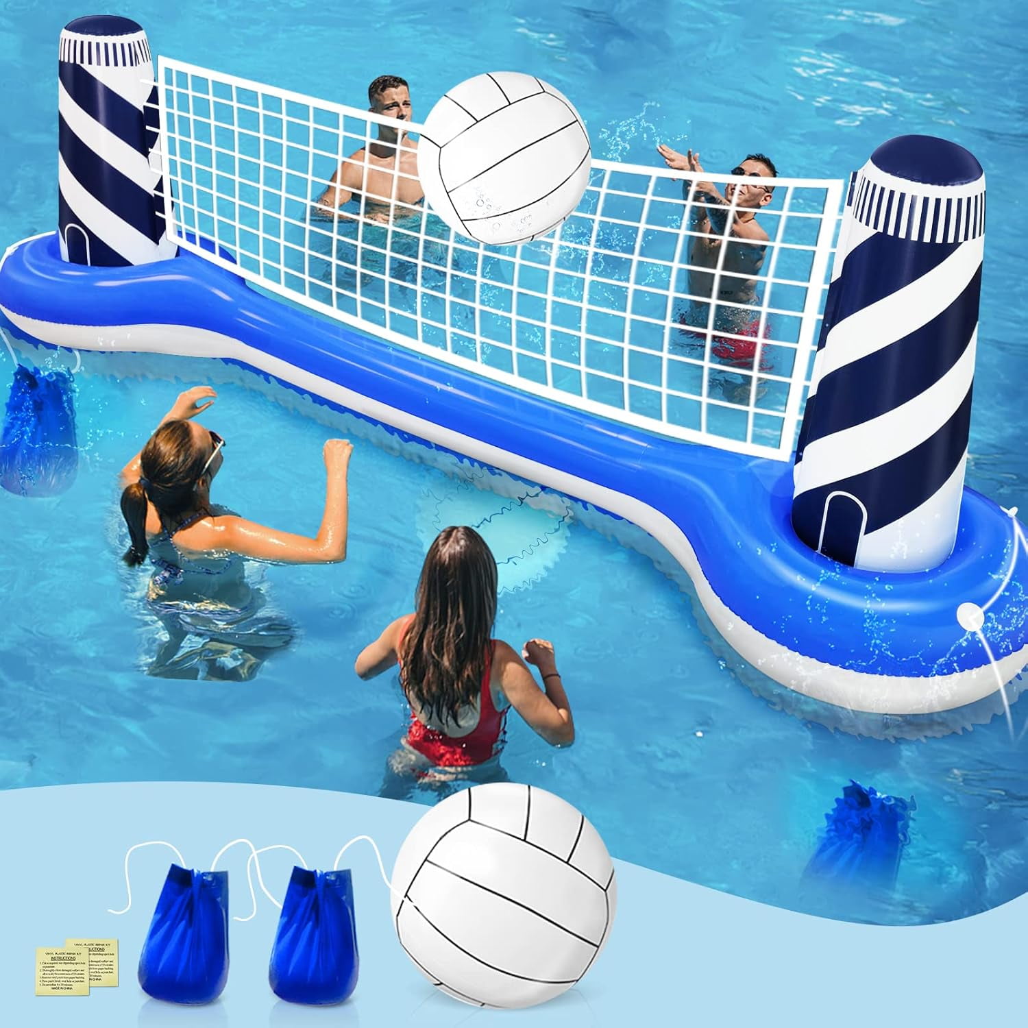XD-Large Inflatable Pool Volleyball Net Set with 19" Beach Ball, 2 ...