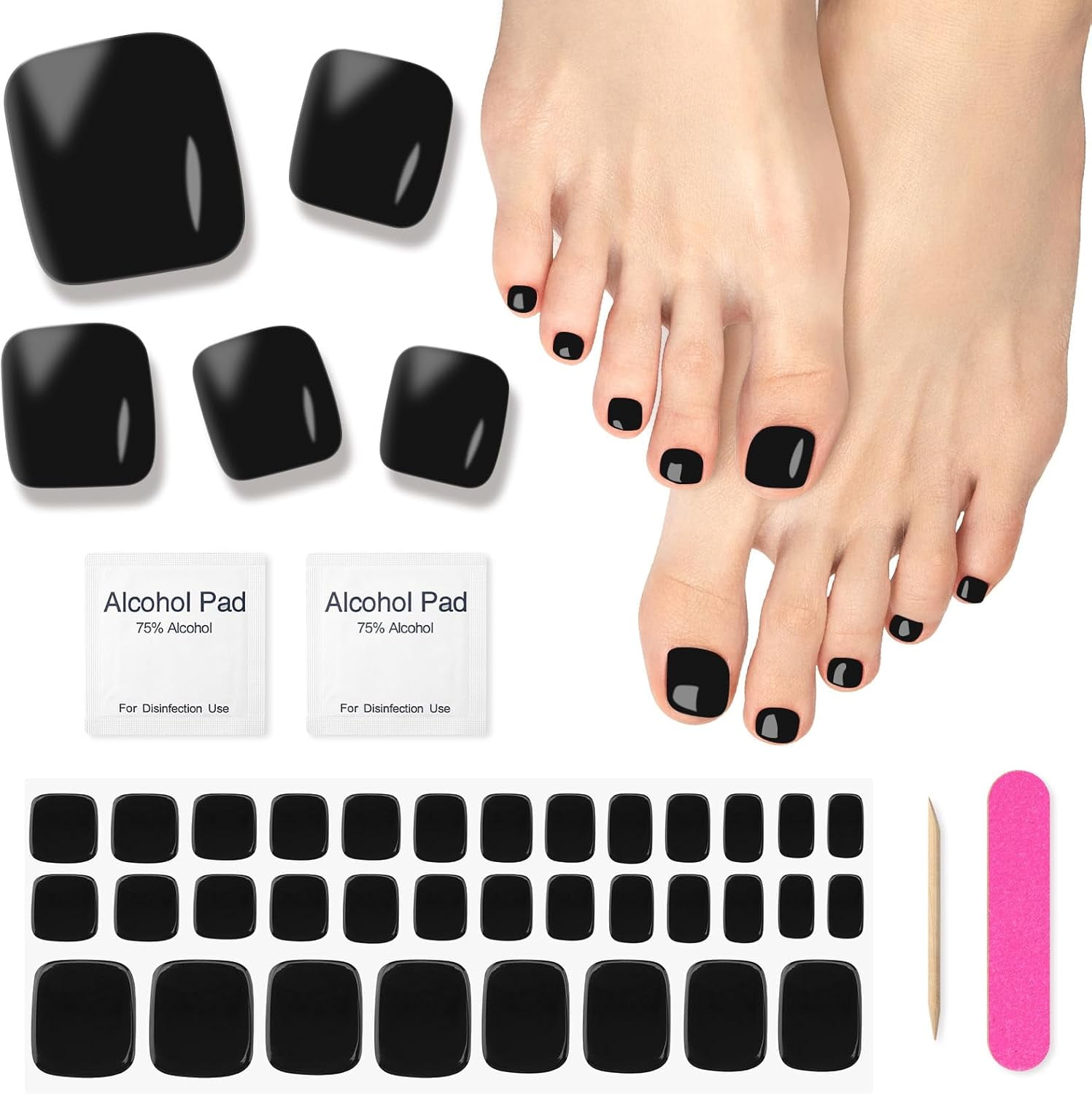 XD-Semi Cured Gel Toenail Strips, 34PCS Gel Toenail Stickers Works with ...