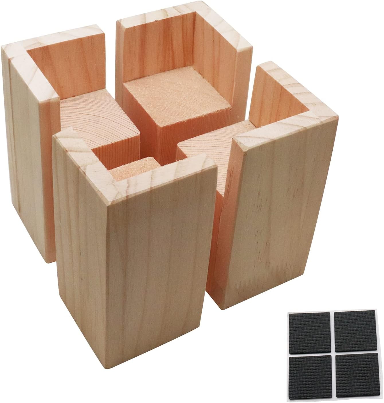 XD-Set of 4 Bed Risers Furniture Square Risers 2 Inches Wooden Solid ...