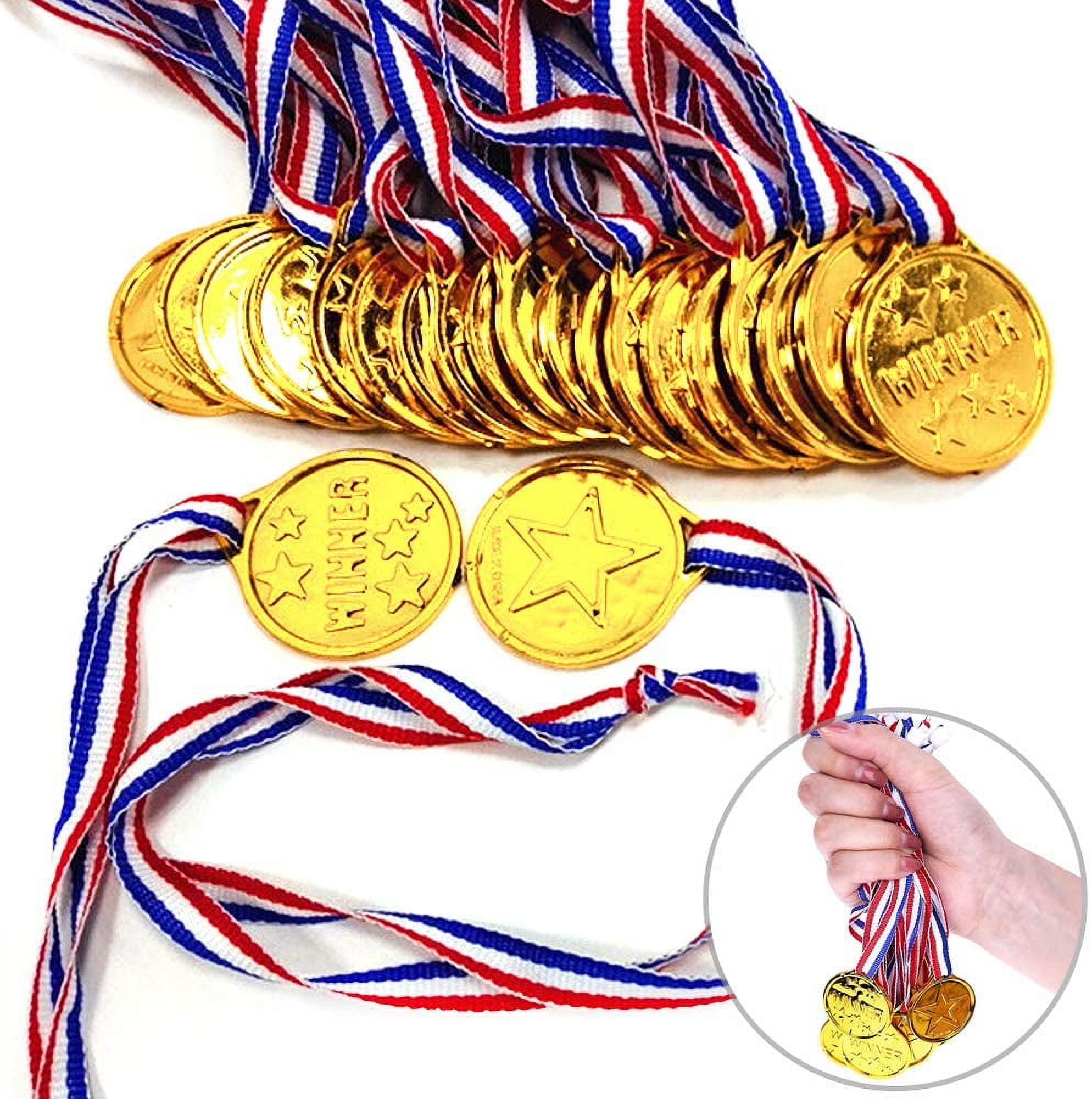 XD-Winner Award Medals, 24PCS Kids Plastic Gold Winner Medals with Neck Ribbon Party Favor ...