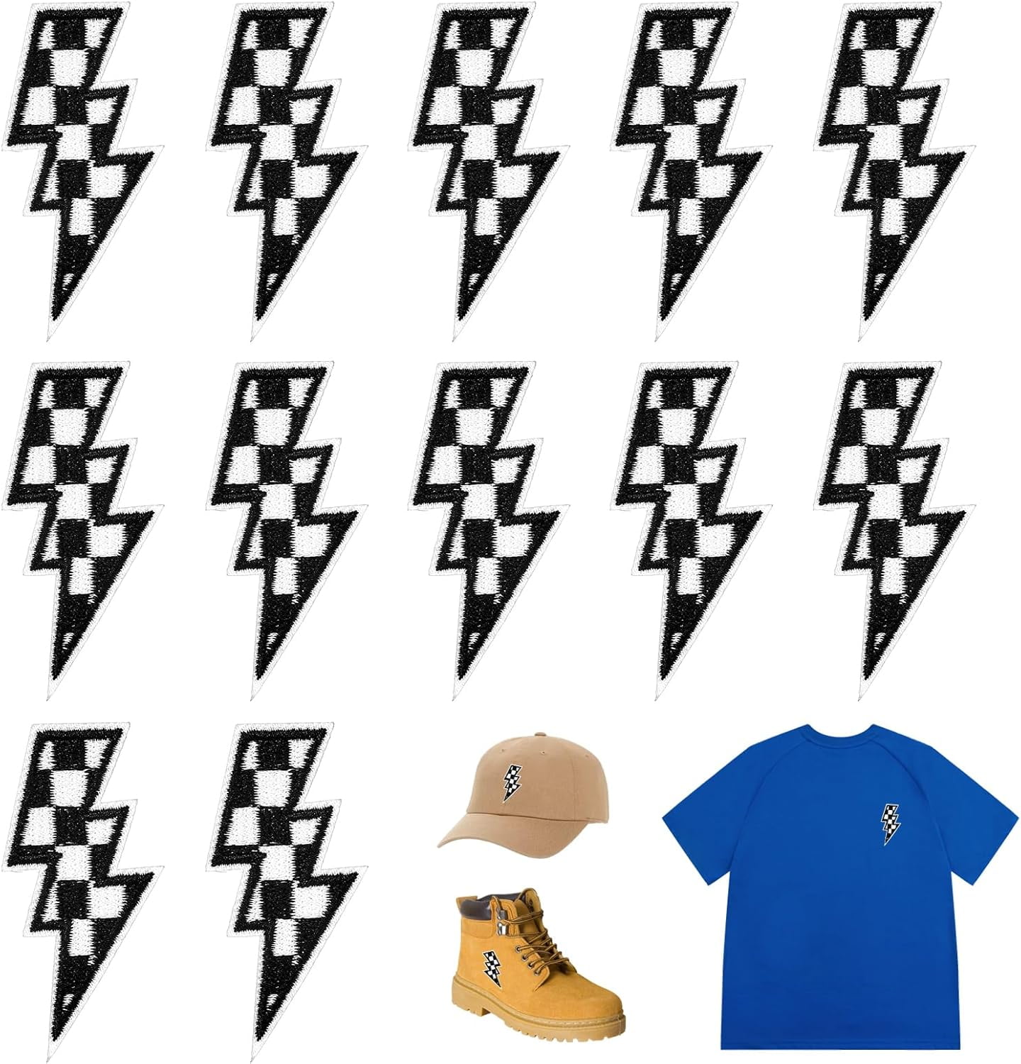 XD2-12Pcs Checkered Lightning Patch, Hat Patches Lighting Shape Iron on ...