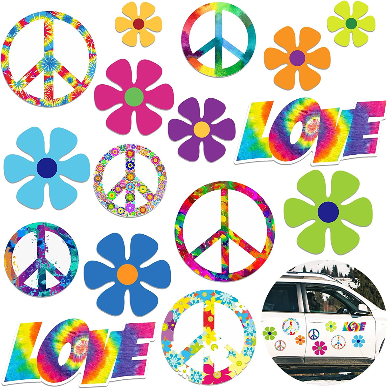 XD2-16 Pieces Hippie Flower Car Magnet Decorations 60s Theme Party ...