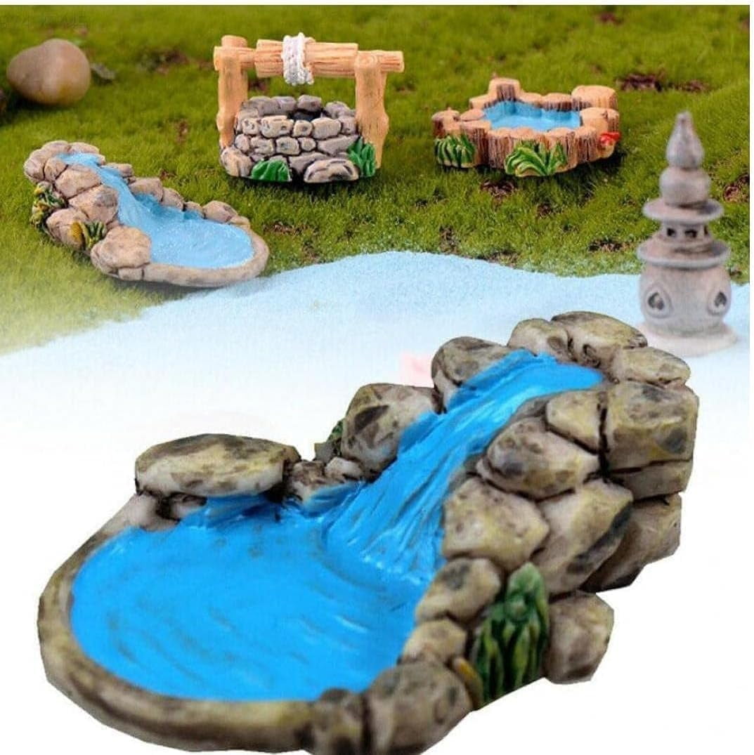 XD2-1Pc Mini Blue Water Well Bridge Figurines,Garden Sculptures and ...