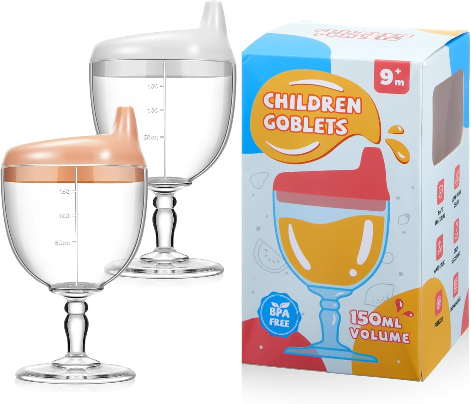 XD2-2 Pack Baby Wine Sippy Cup Spill Resistant Wine Glass Sippy Cup for Toddlers Stemware Design ...
