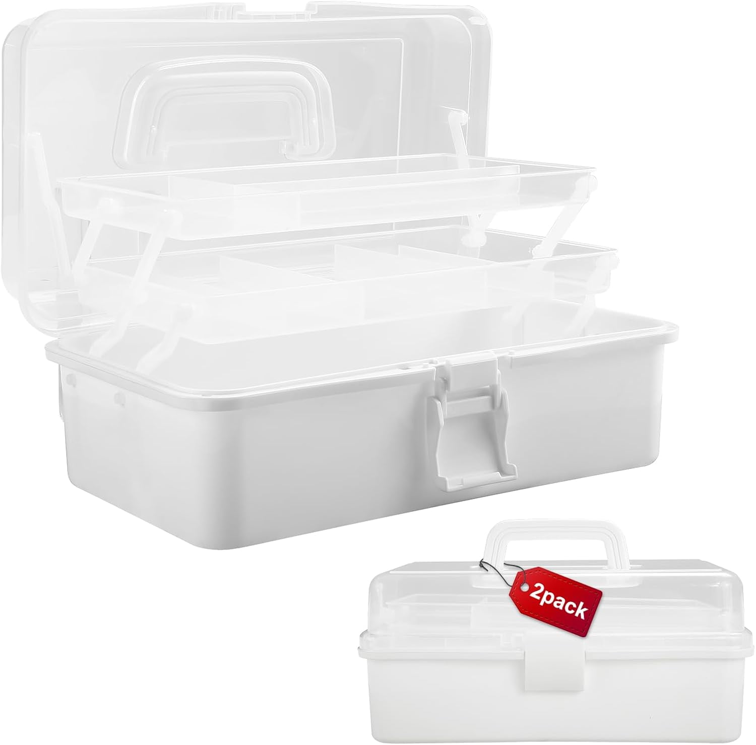 XD2-2 Pack Large 3 Layer Plastic Dividing Storage Box Craft Art Supply ...