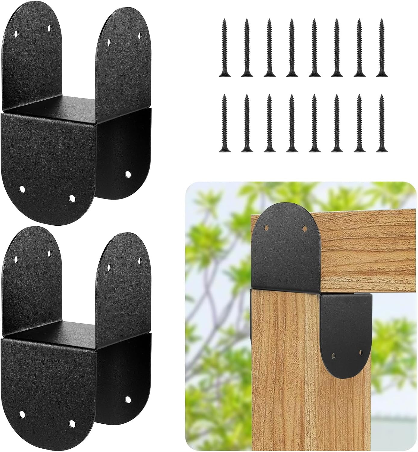 XD2-2 Pcs Black Caps Tie Bracket for 4x4 Post,14 Gauge Post Base Steel ...