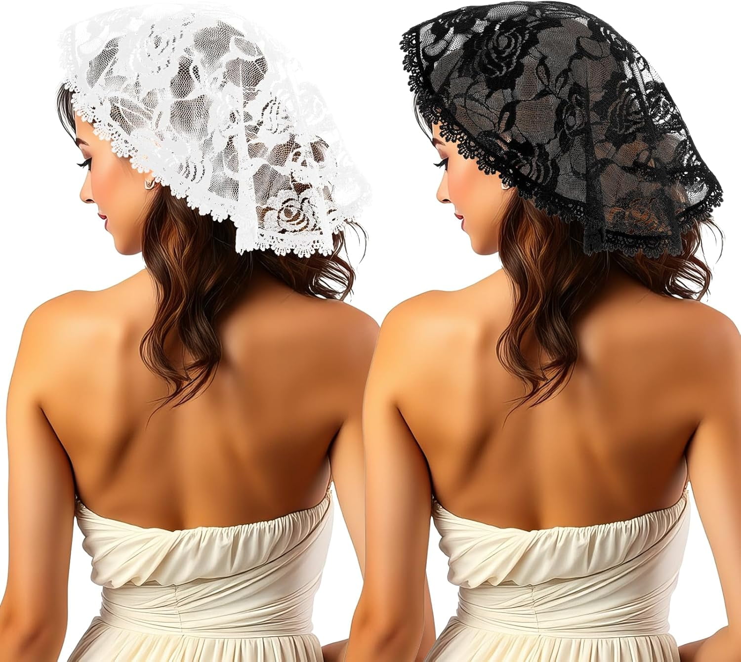 XD2-2 Pcs Lace Embroidery Head Coverings for Women, Short Veil, Lace Veil, Lace Chapel Cap Veils ...