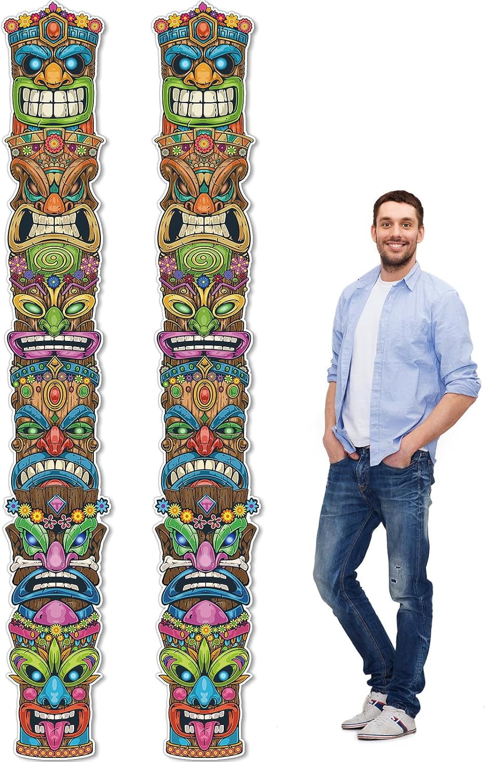 XD2-2 Pcs Tiki Party Supplies - Totem Pole Giant Head Cutout Hawaiian ...
