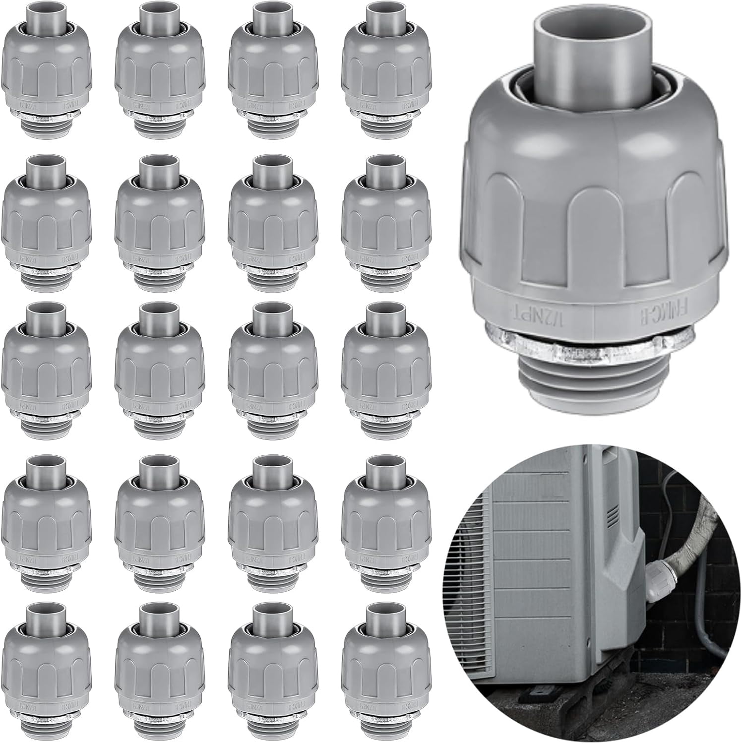 XD2-20 Pcs Conduit Connectors, 1/2 Inch Liquid Tight Connector NPT Non ...