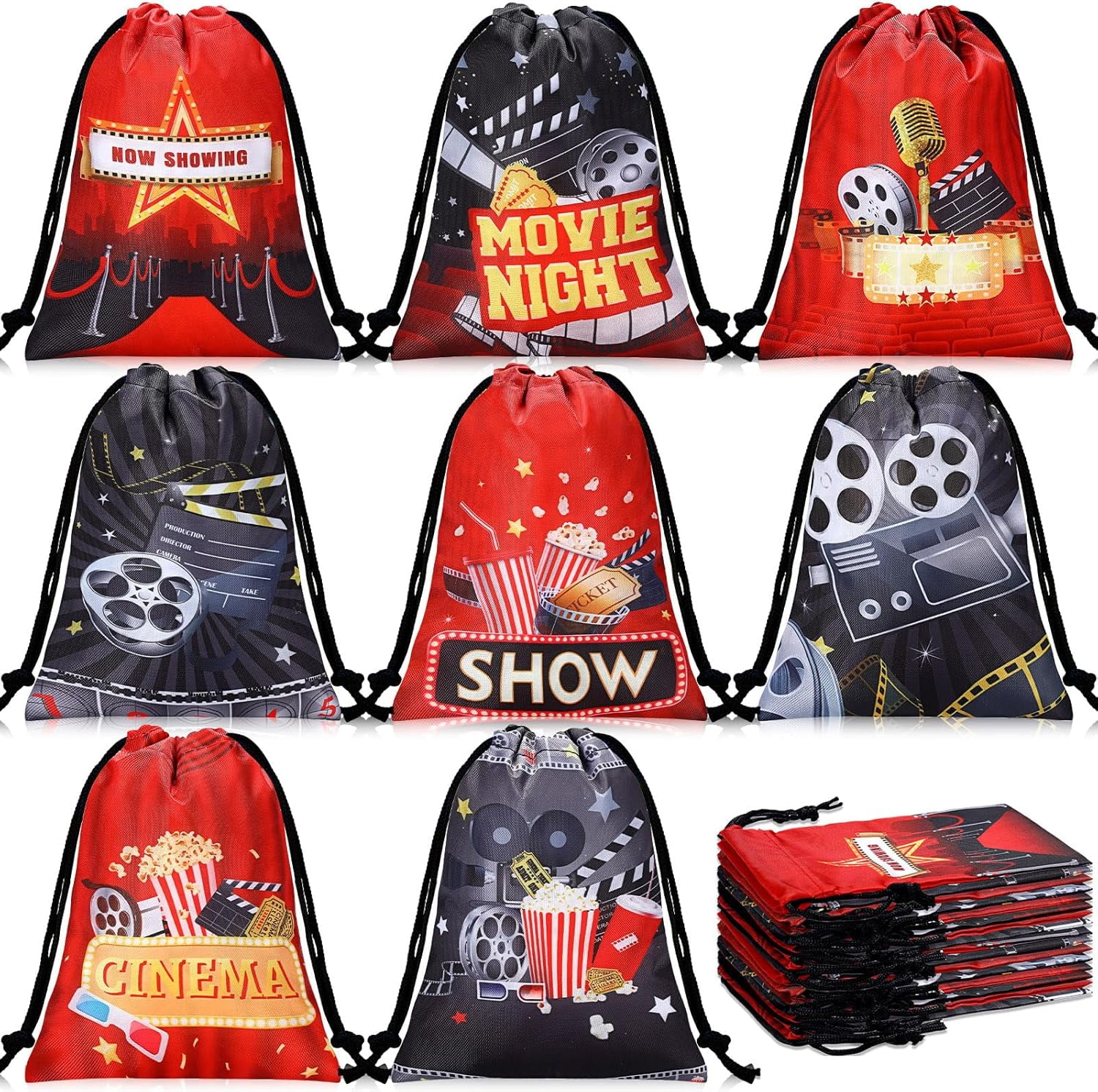 XD2-24 Pcs Small Movie Gift Bags Bulk with Drawstring 5"x 7" Mini Movie Night Theme Treat Bags ...