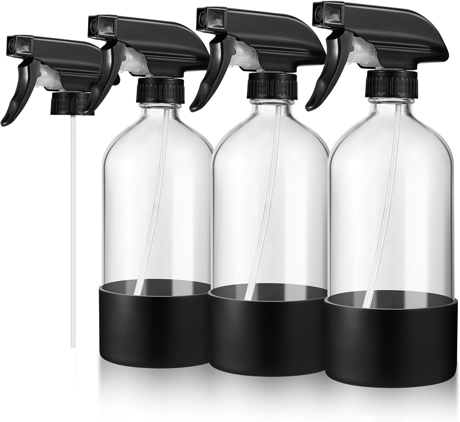 XD2-3 Pcs 16oz Empty Glass Spray Bottle with Black Silicone Sleeve ...