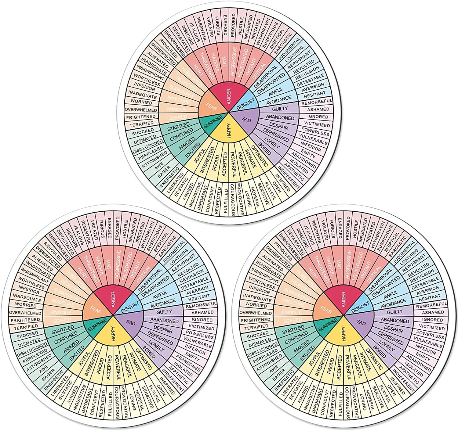 XD2-3 Pcs Emotion Wheel Magnet 4.8 Inch Feelings Wheel Magnet Feelings ...
