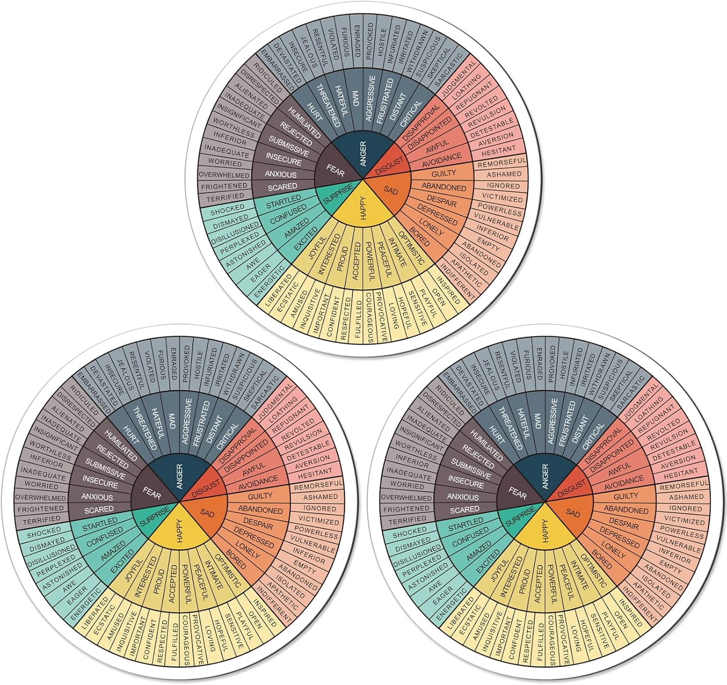 XD2-3 Pcs Emotion Wheel Magnet 4.8 Inch Feelings Wheel Magnet Feelings ...